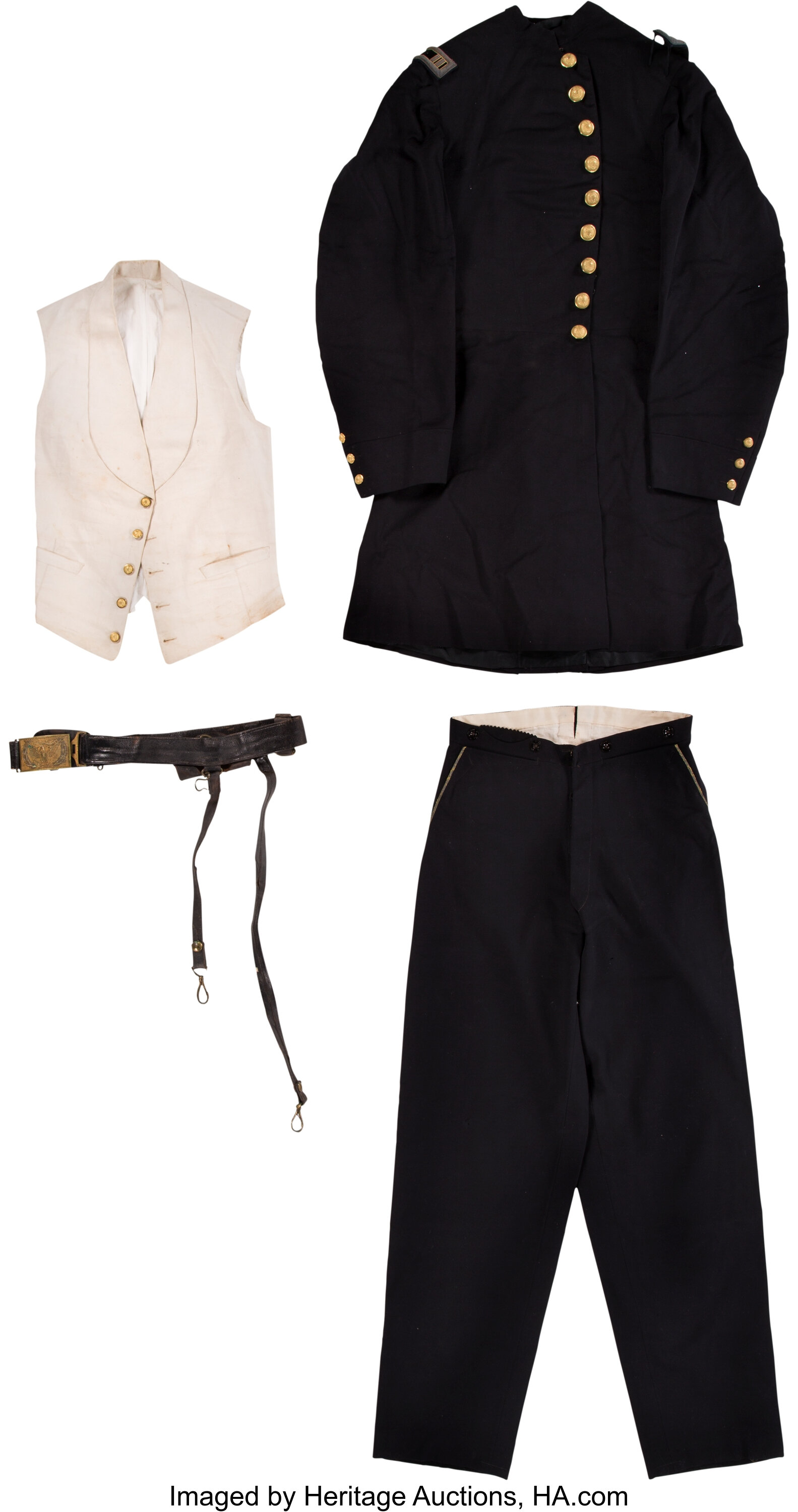 Civil War Union Officer's Frock Coat, Trousers White Vest, Sword | Lot ...