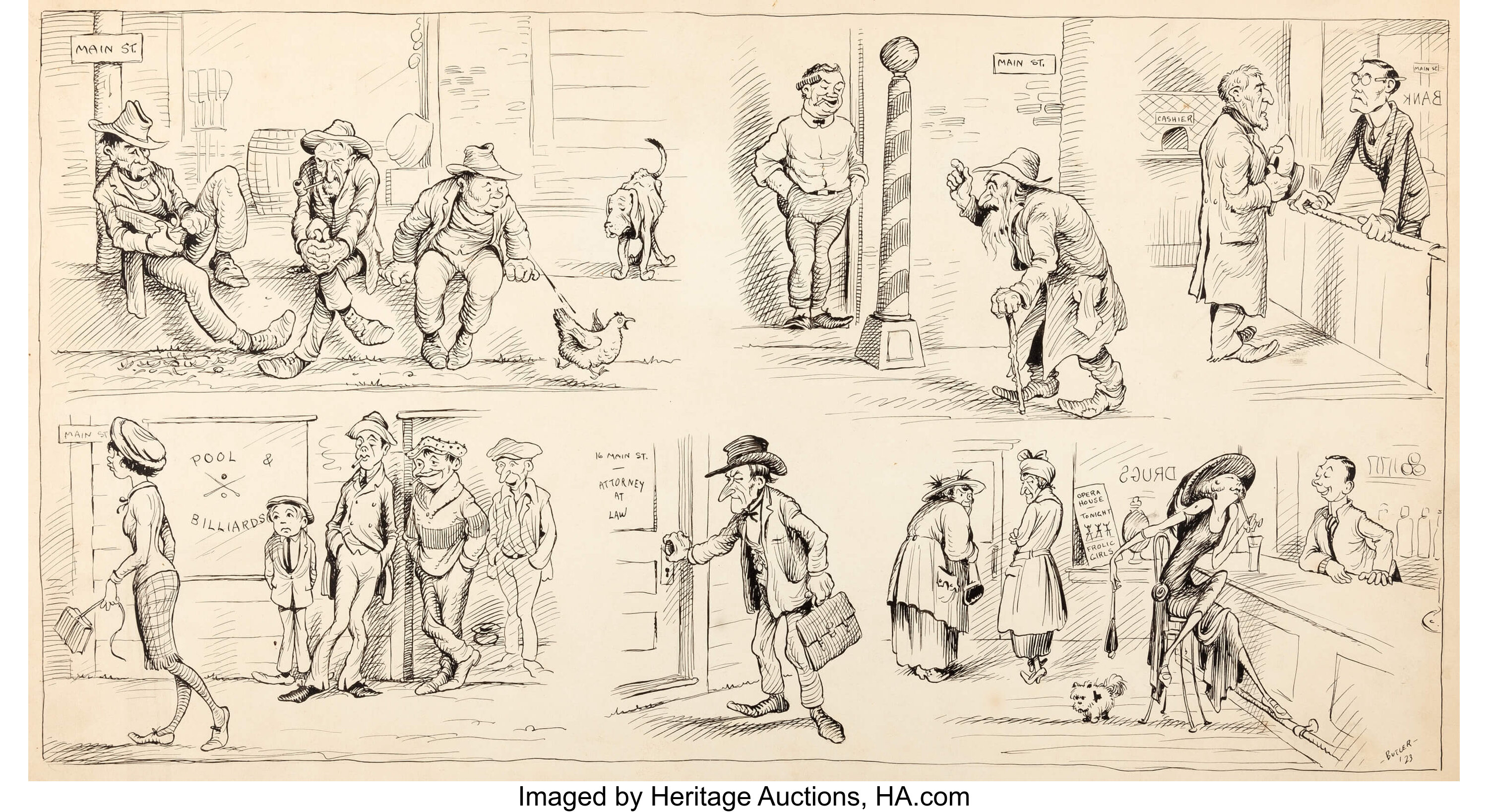 Alban B. Butler Main Street Illustration Original Art (1923).... | Lot ...