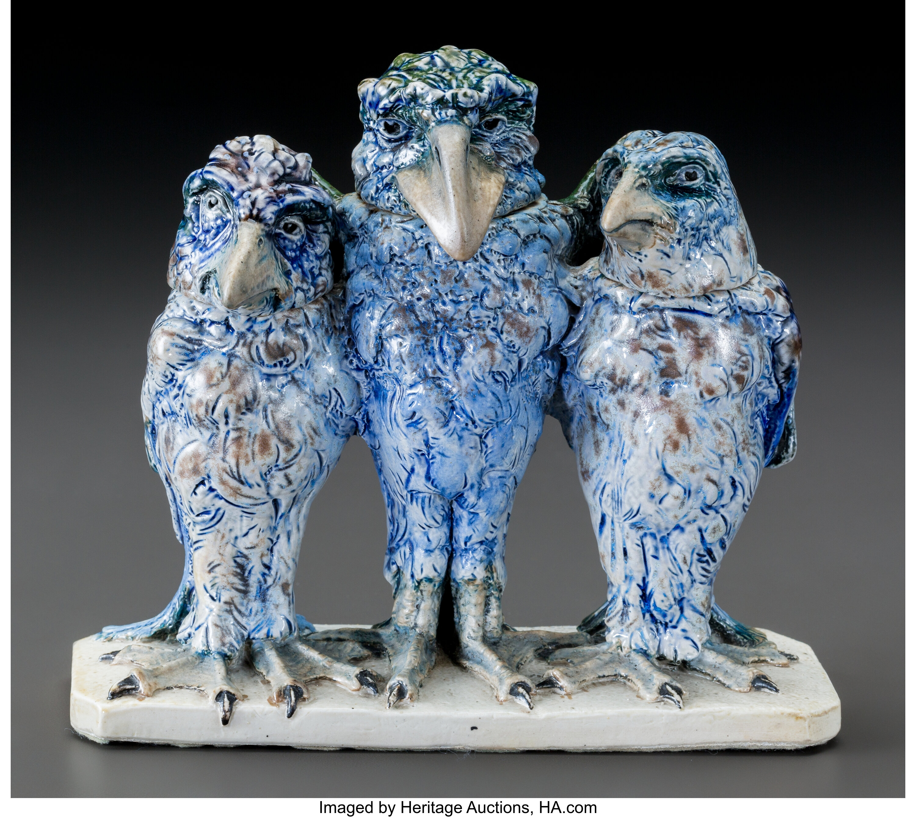 Martin Brothers Glazed Stoneware Triple Wally Bird Jar and Cover. | Lot ...
