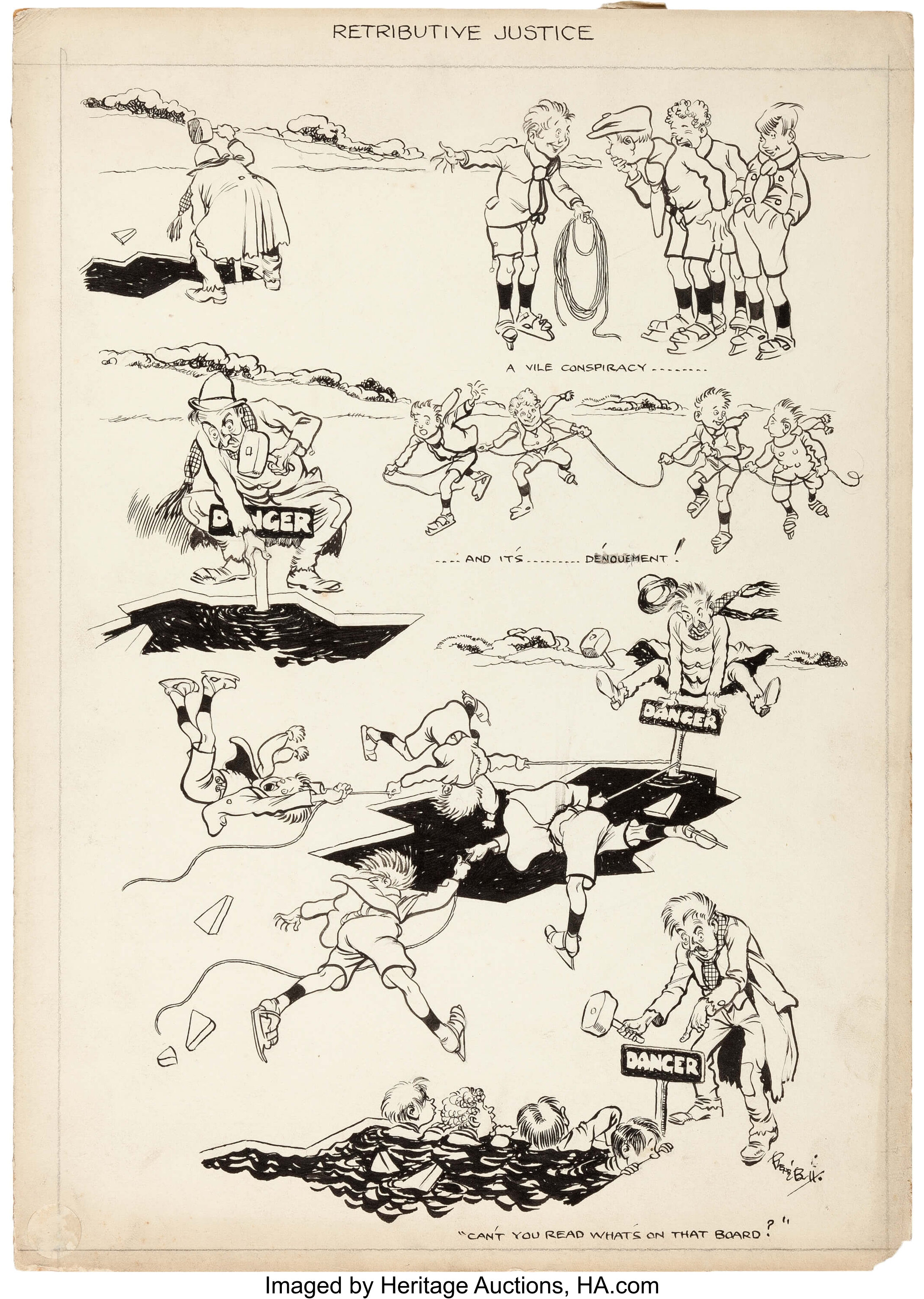 Rene Bull Retributive Justice Comic Strip Original Art (1928).... | Lot ...