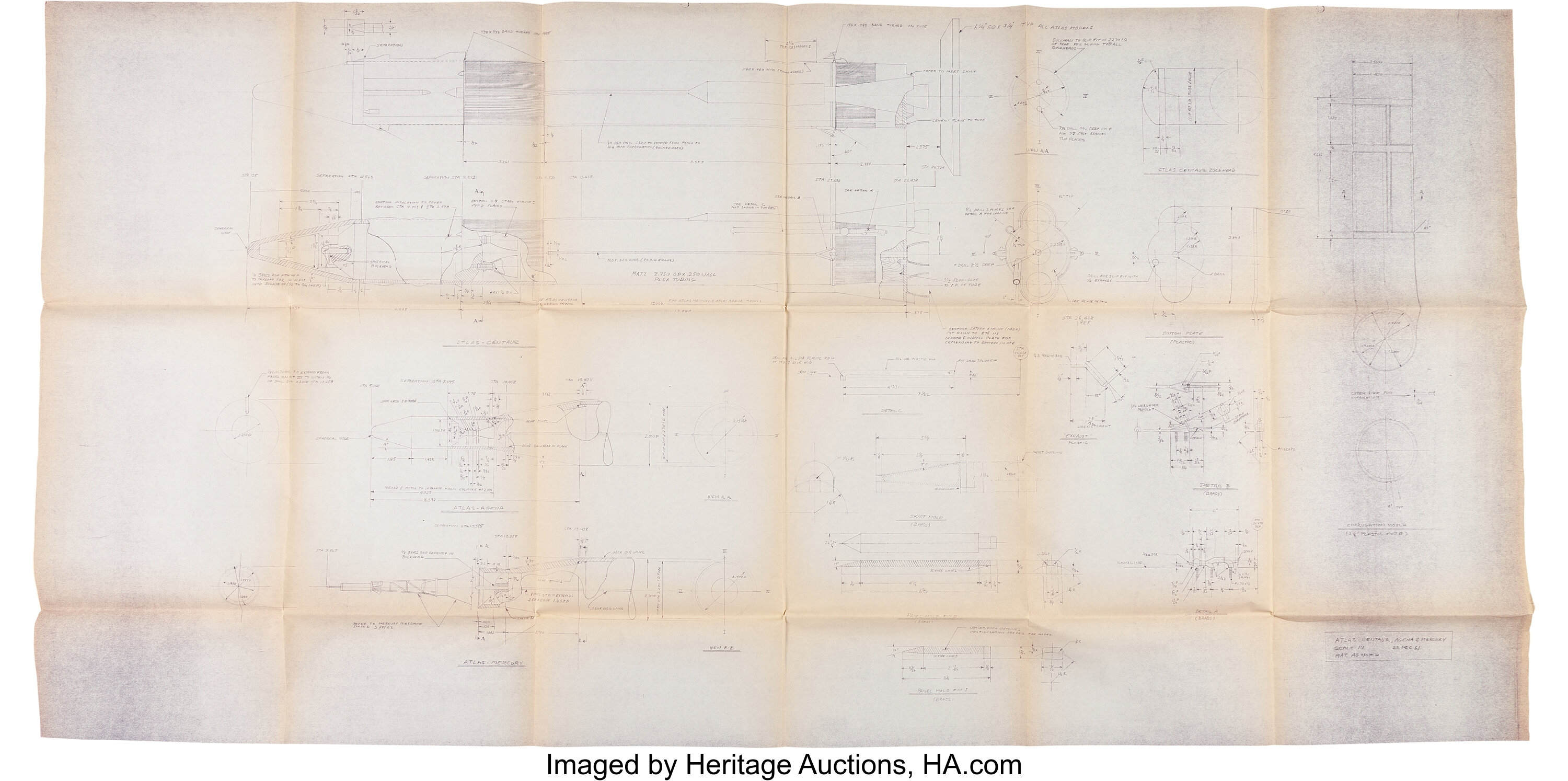 NASA Vintage Blueprint: "Atlas-Centaur, Agena & Mercury," Dated | Lot ...