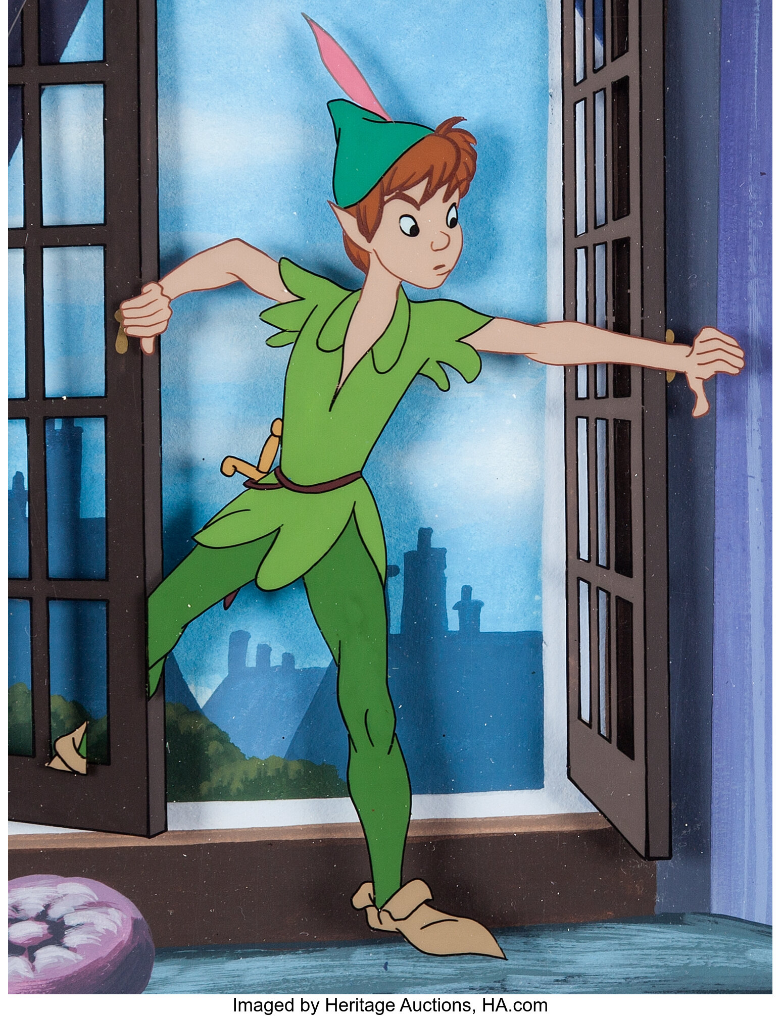 Peter Pan Peter at the Window Production Cel Setup (Walt Disney, | Lot ...