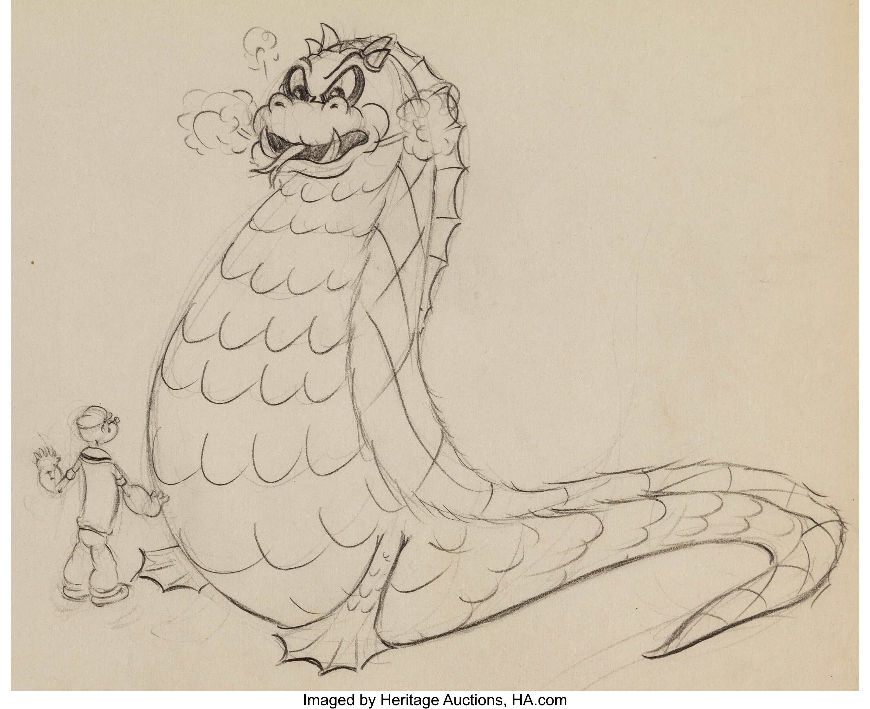 Popeye and Dragon Concept Drawing Group of 2 (Max Fleischer, c. | Lot ...