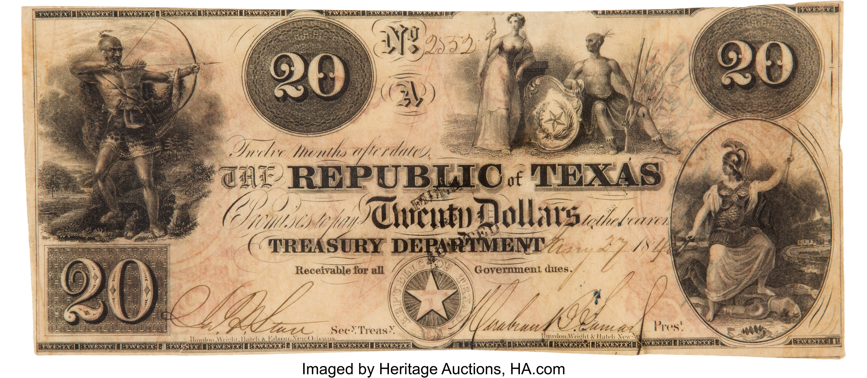 Republic of Texas $20 Red Back Note. ... Miscellaneous | Lot #51247 ...