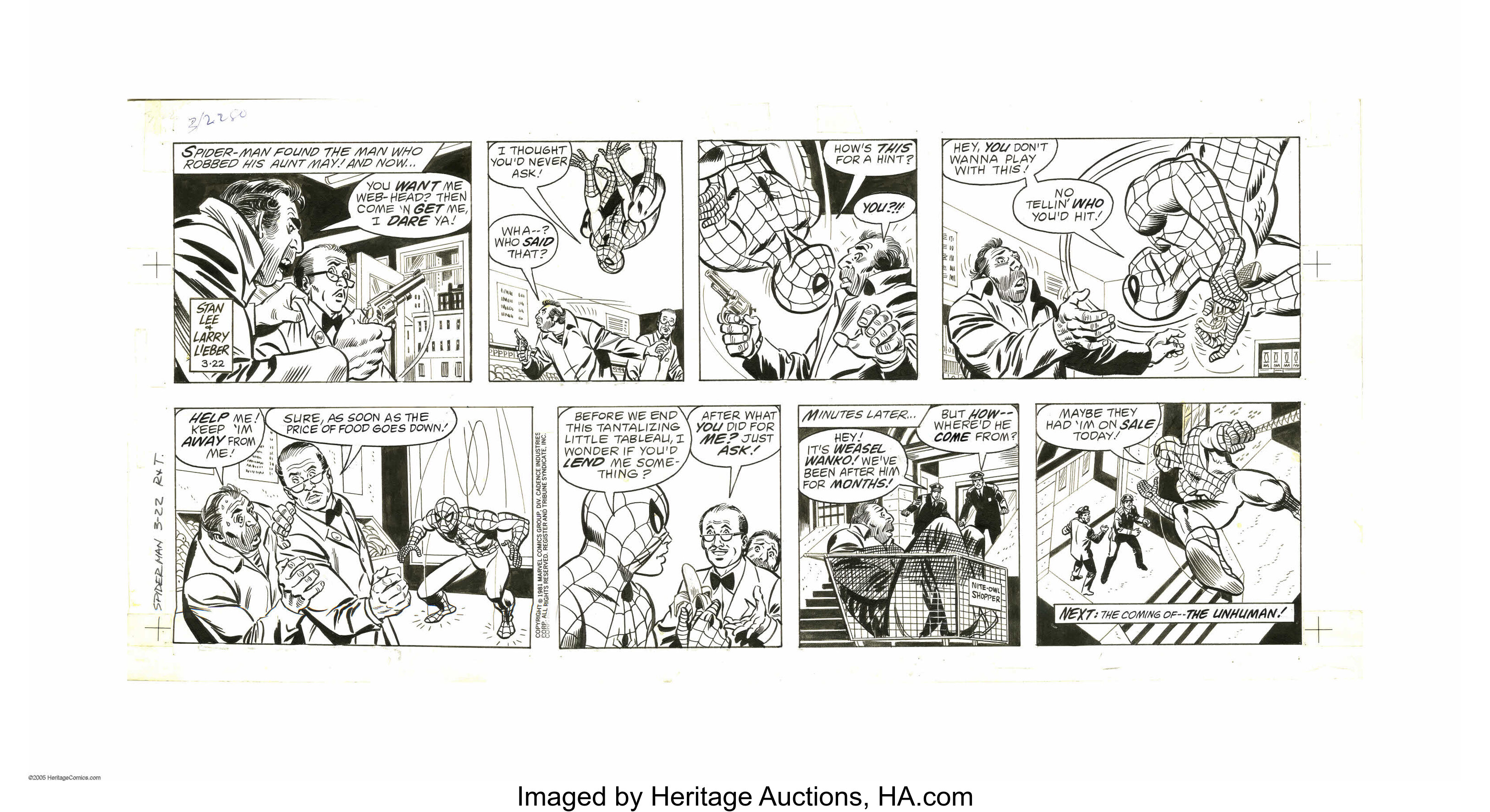 Larry Lieber - The Amazing Spider-Man Sunday Comic Strip Original | Lot ...