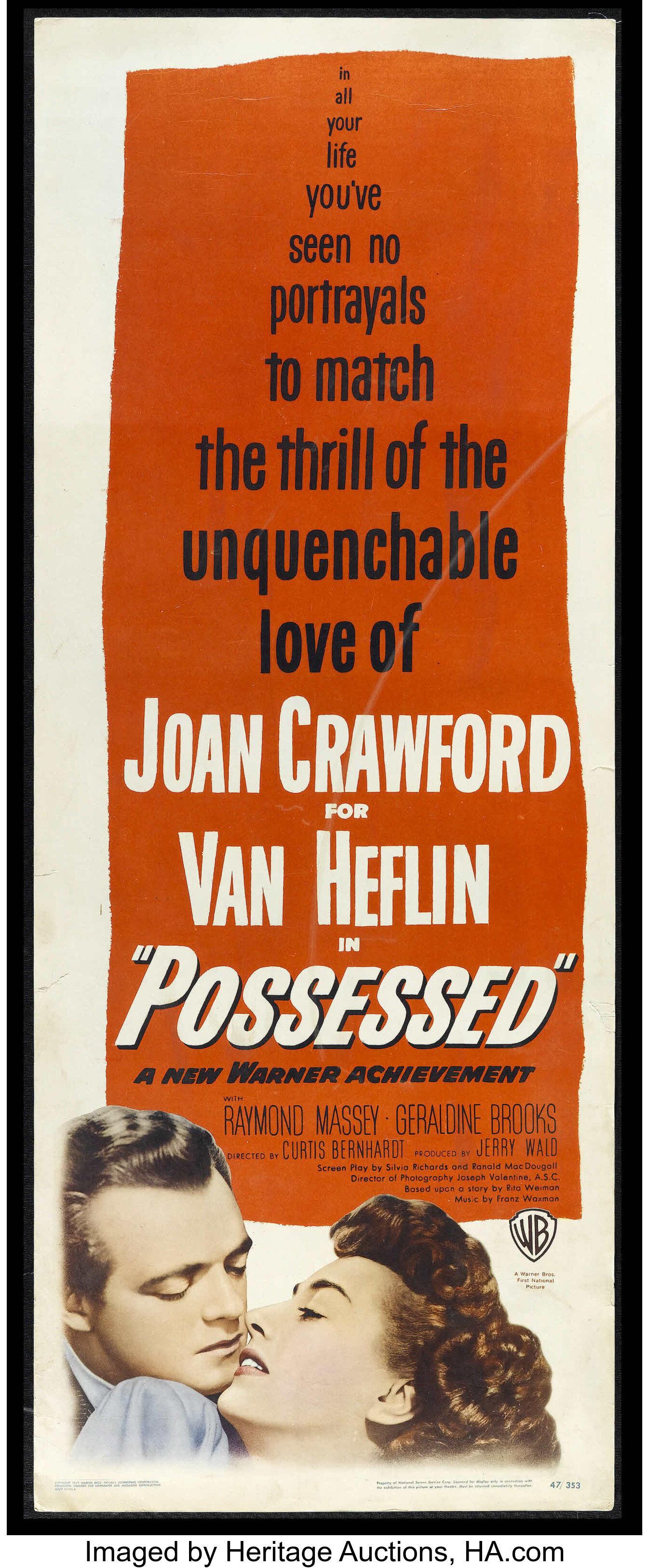 Possessed (Warner Brothers, 1947). Insert (14" X 36"). Joan | Lot ...