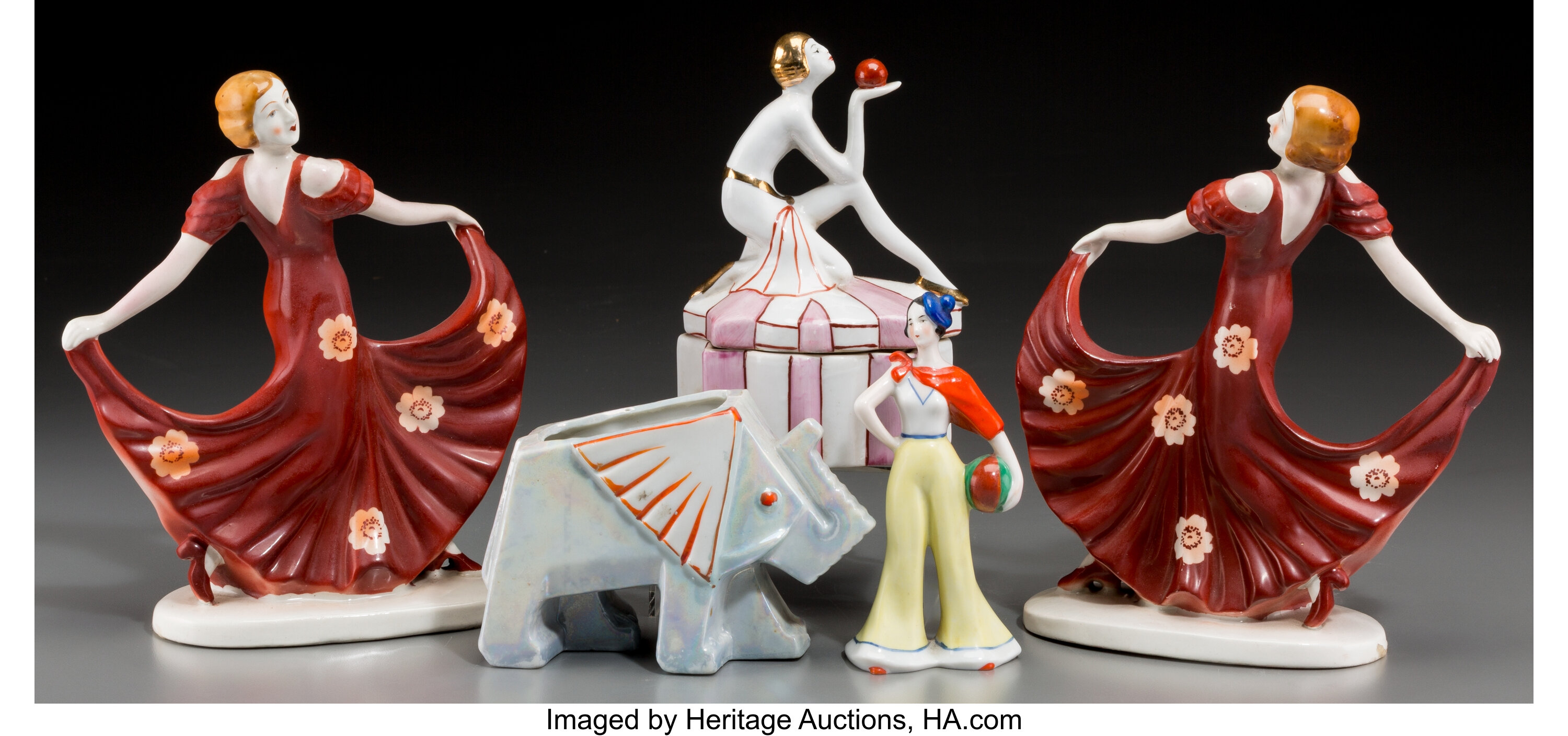 Five Art Deco Ceramic Figures, 20th century. Marks: (various). | Lot ...
