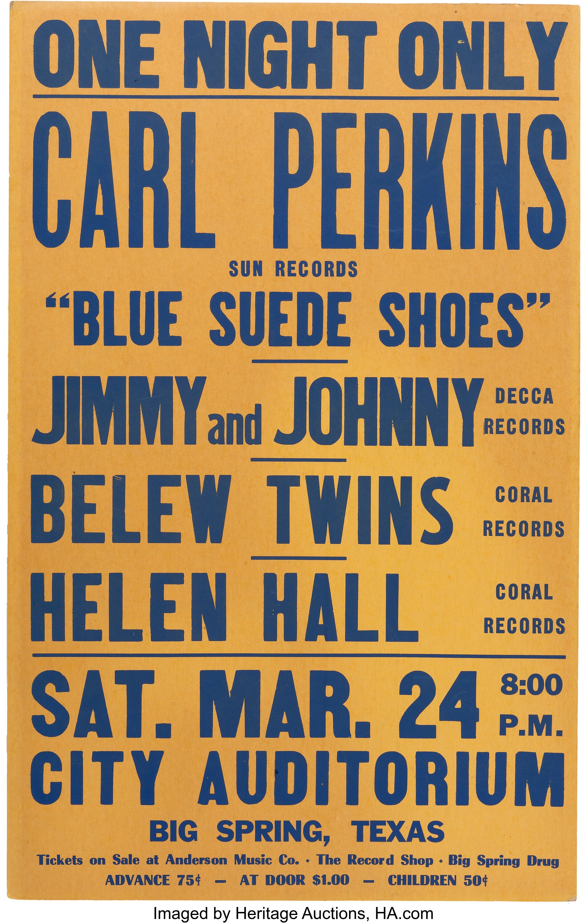 Carl Perkins City Auditorium Concert Poster (1956). Very Rare.... | Lot ...