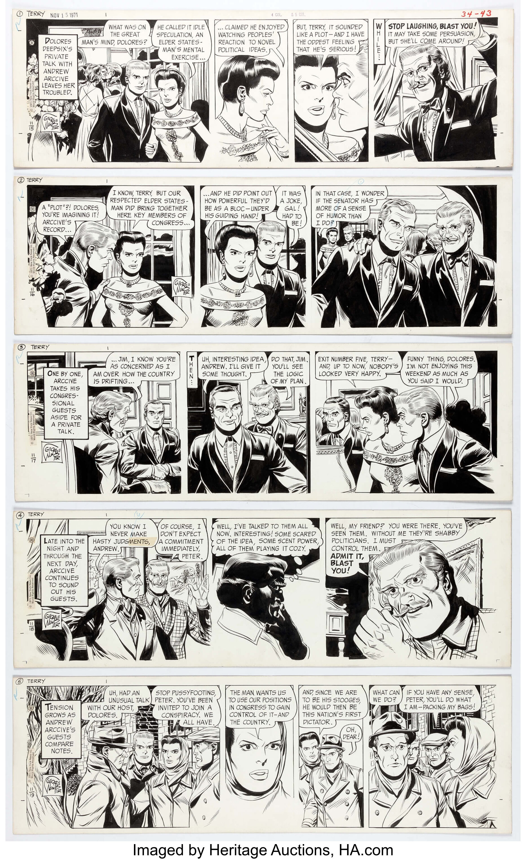 George Wunder Terry and the Pirates Daily Comic Strip Original Art ...