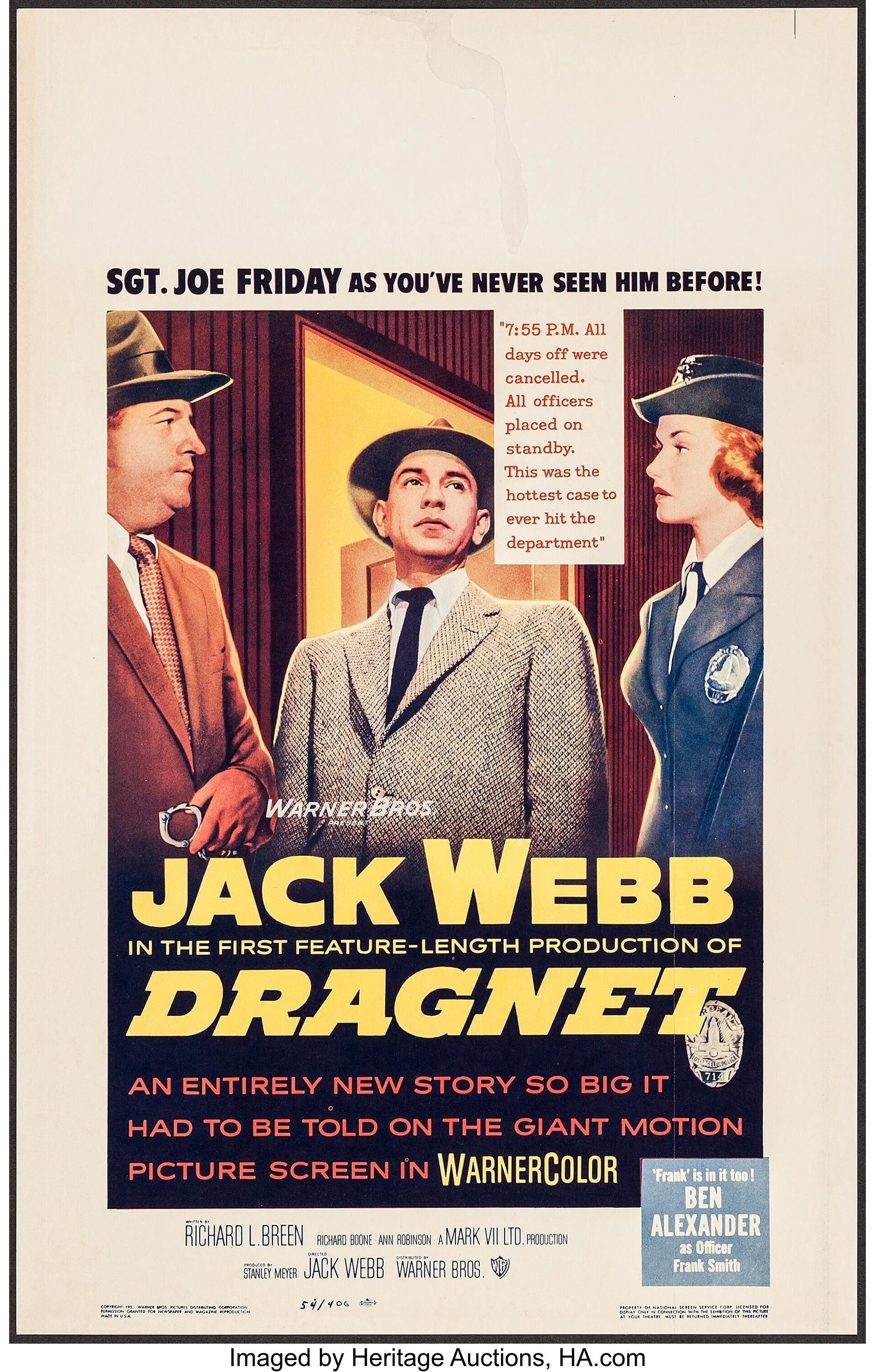 Dragnet (Warner Brothers, 1954). Window Card (14" X 22"). Crime.. | Lot ...