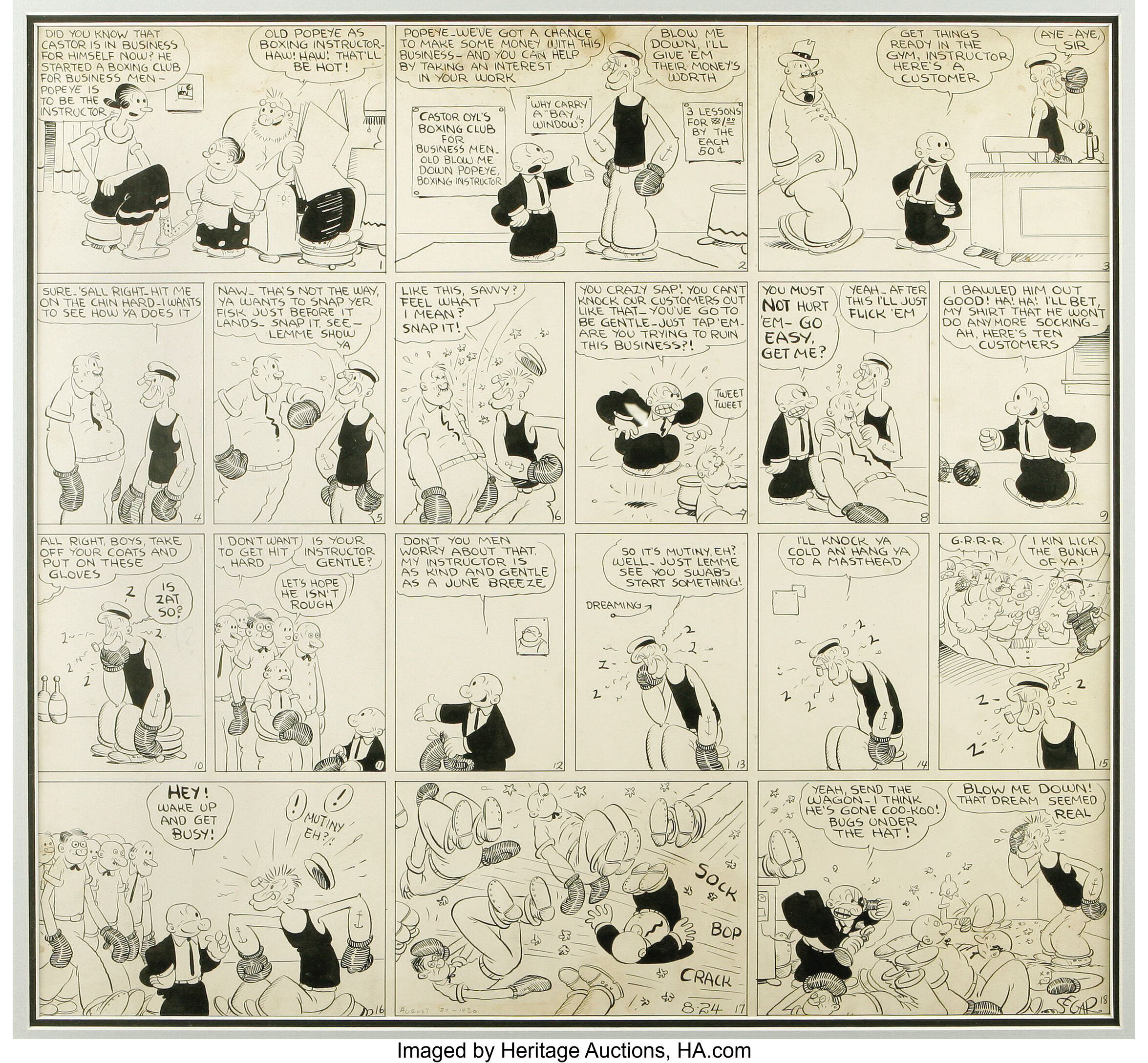 E C Segar Popeye Sunday Comic Strip Original Art Dated 8 24 30 5903