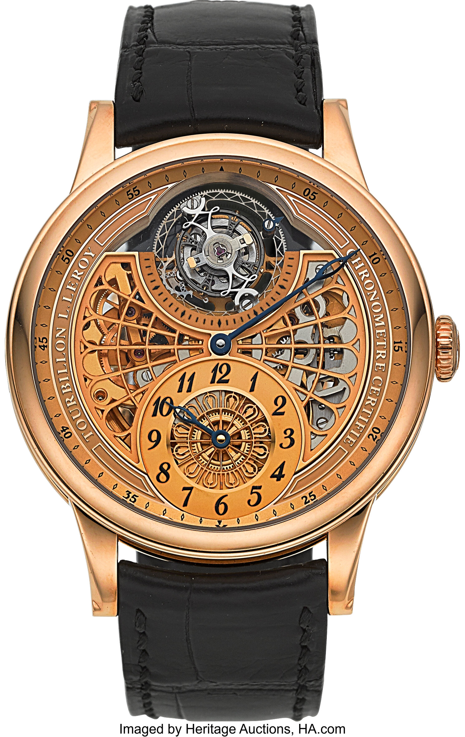 L. Leroy Unused Osmior Skeleton Tourbillon 18K Rose Gold Automatic ...
