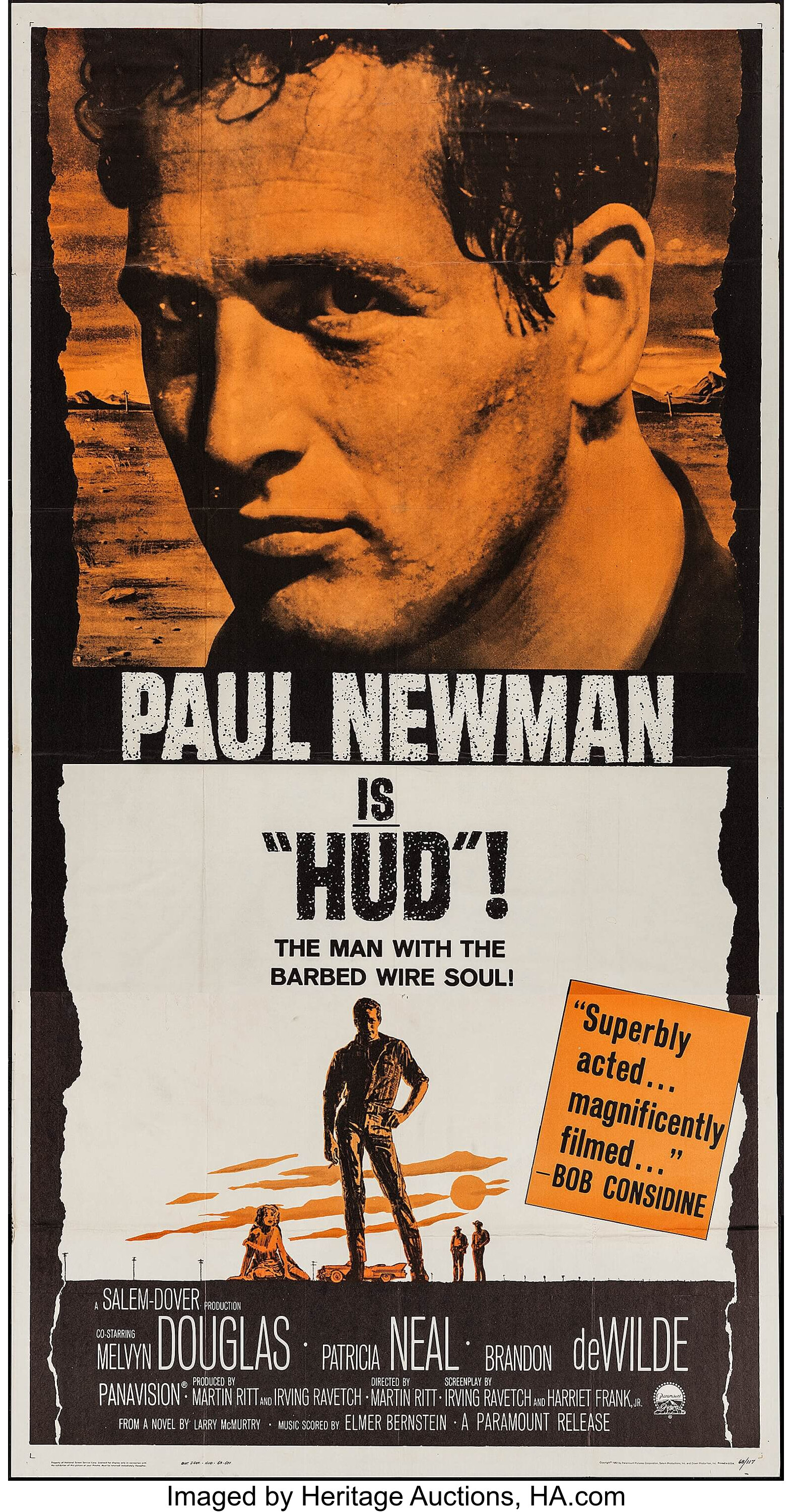 Hud (Paramount, 1963). Three Sheet (41" X 79"). Drama.. ... Movie | Lot ...