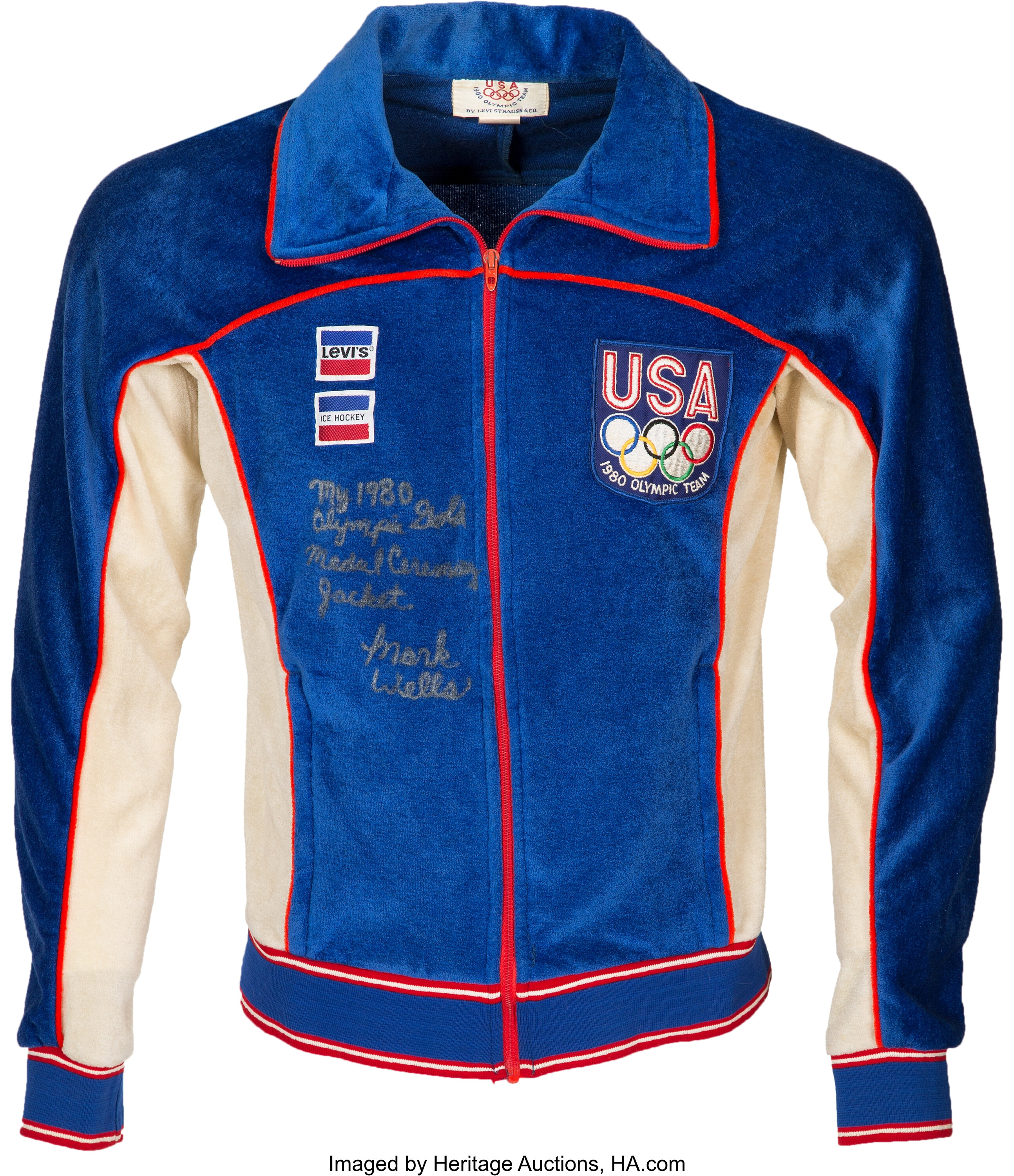 1980 Mark Wells Signed Gold Medal Ceremony Worn USA Olympic Hockey ...
