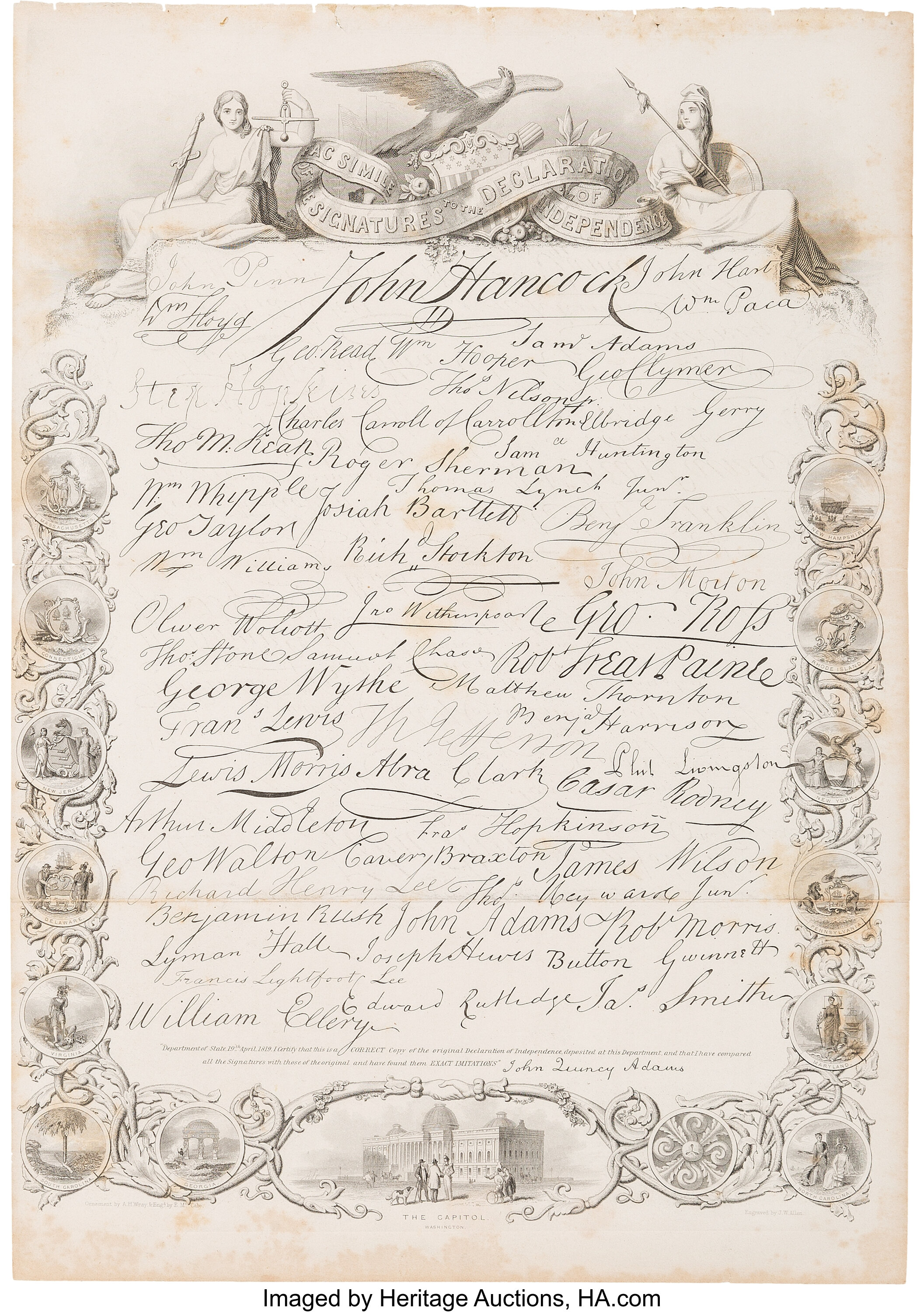 Declaration of Independence: Engraving of Facsimile Signatures ...