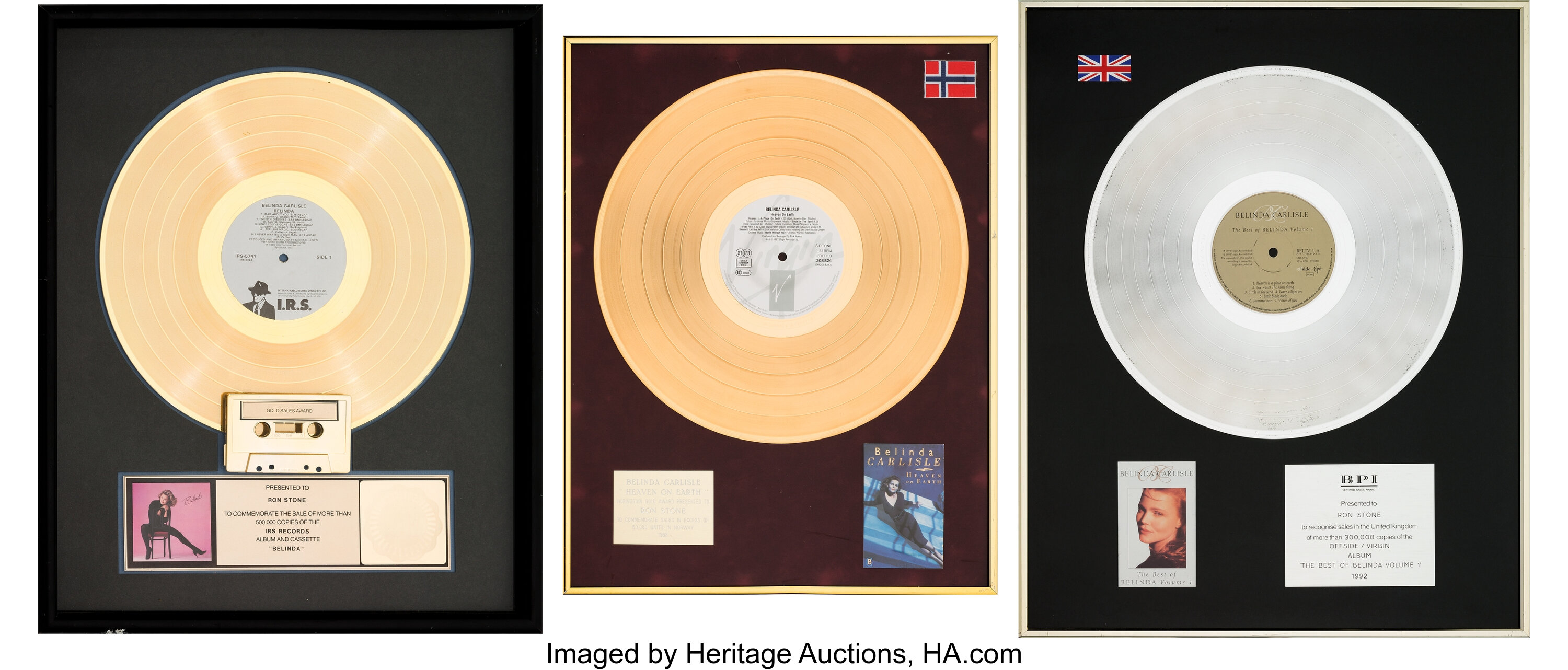 Belinda Carlisle - Group of Three Record Sales Awards (US/UK/Norway ...