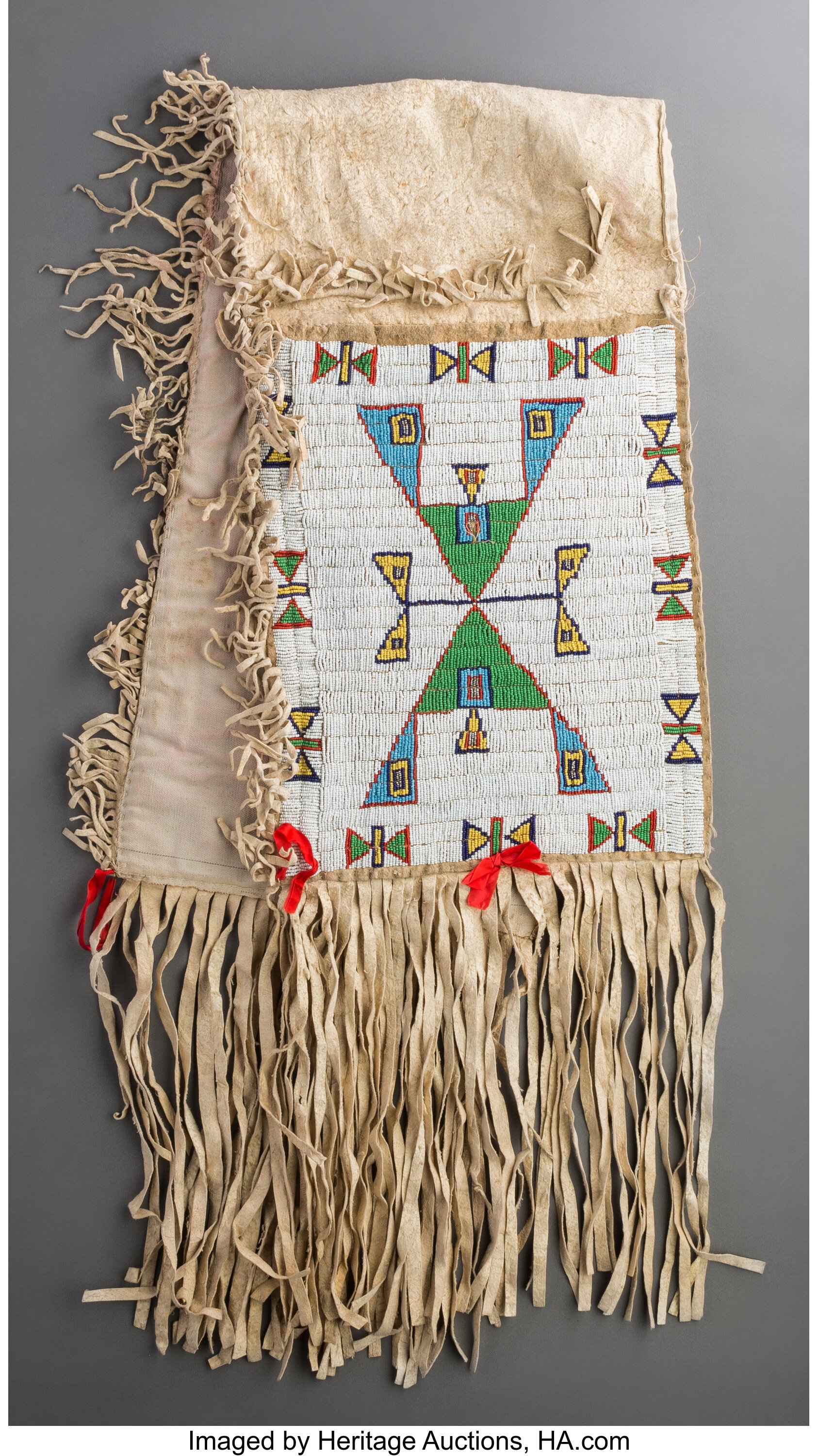 A Sioux Beaded Hide Double Saddle Blanket. c. 1890... Textiles | Lot ...