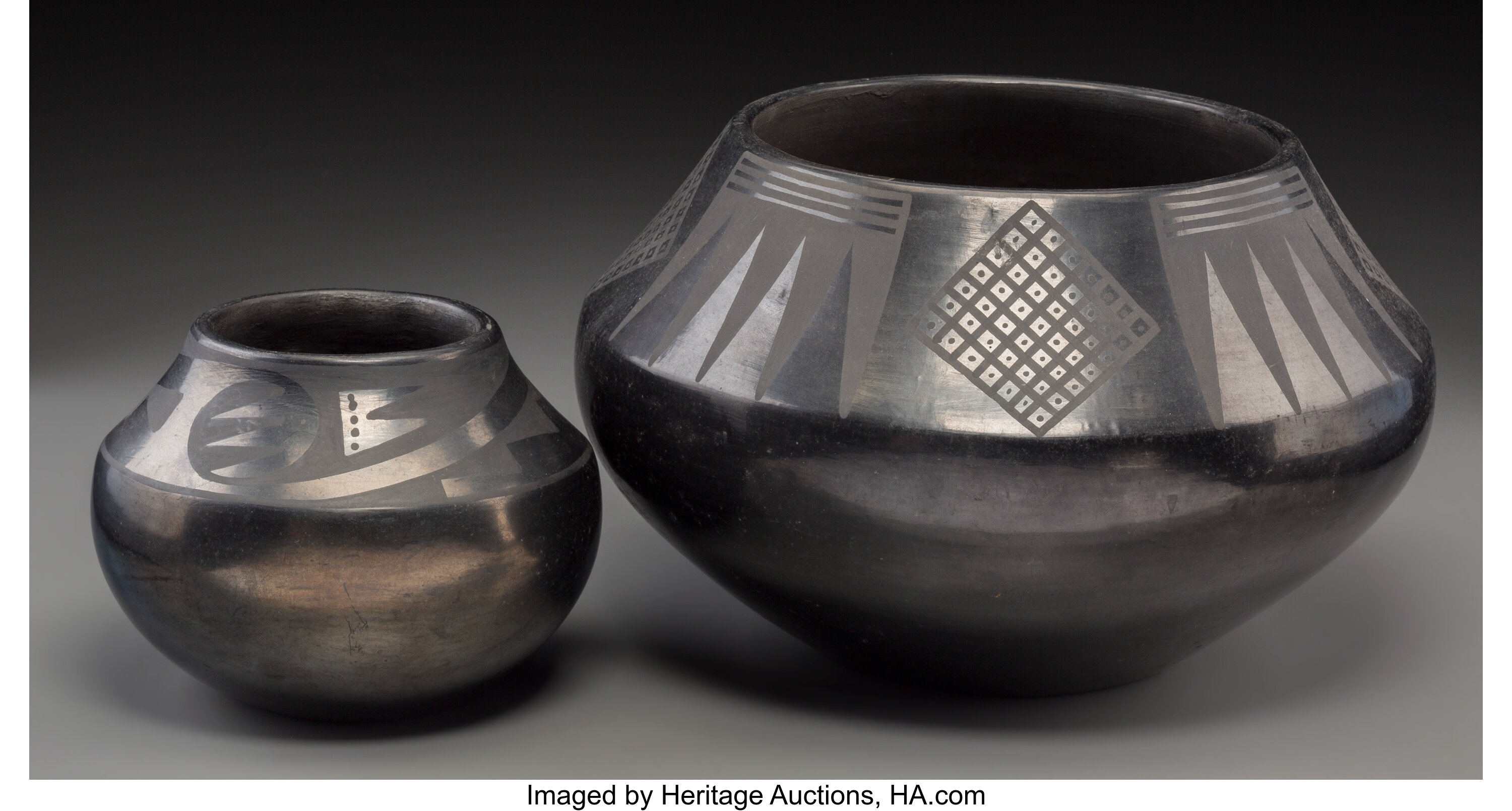 Two San Ildefonso Blackware Jars. Maria Martinez. c. 1940... | Lot ...