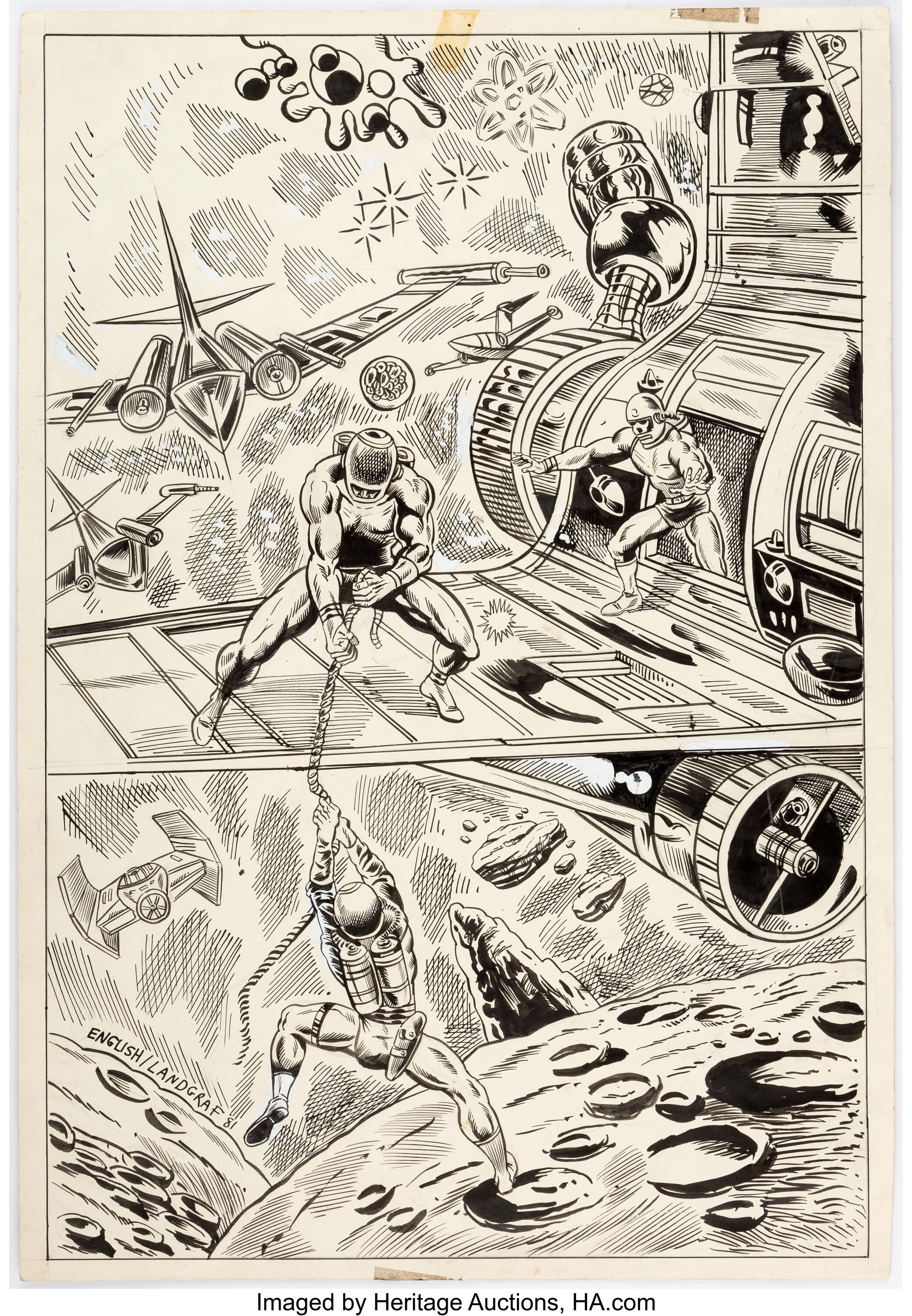 Hal English and Ken Landgraf Star Heroes Splash Page Original Art | Lot ...