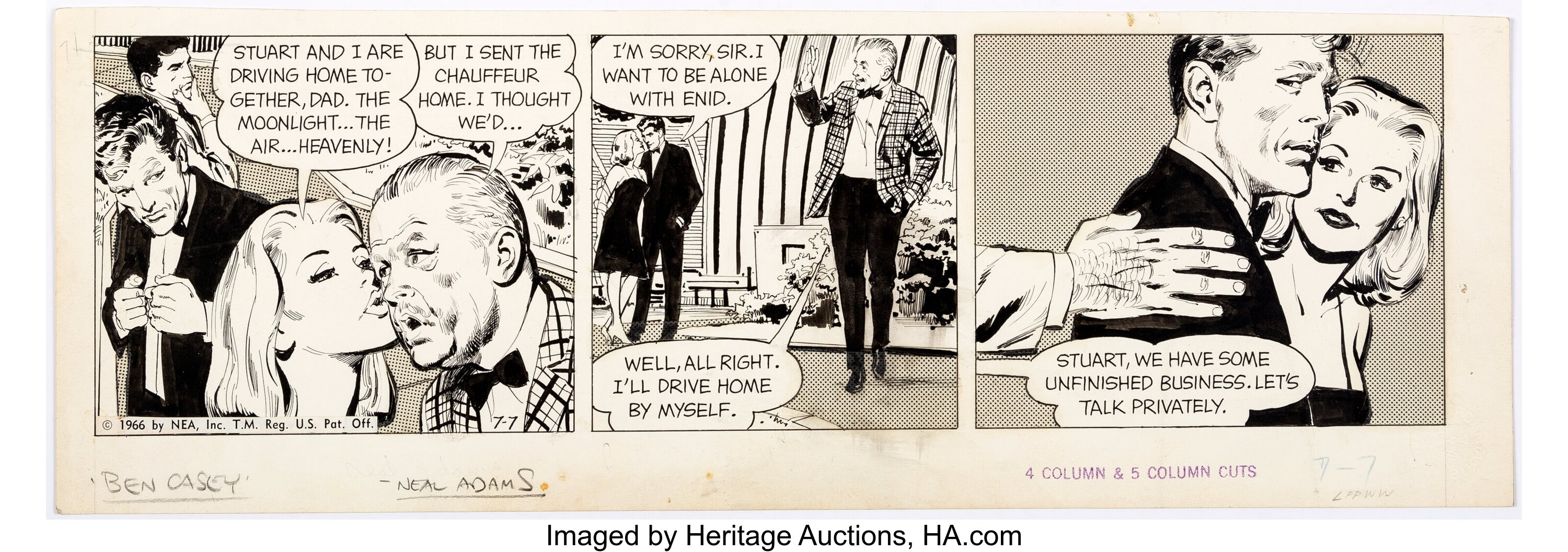 Neal Adams Ben Casey Daily Comic Strip Original Art dated 7-7-66 | Lot ...