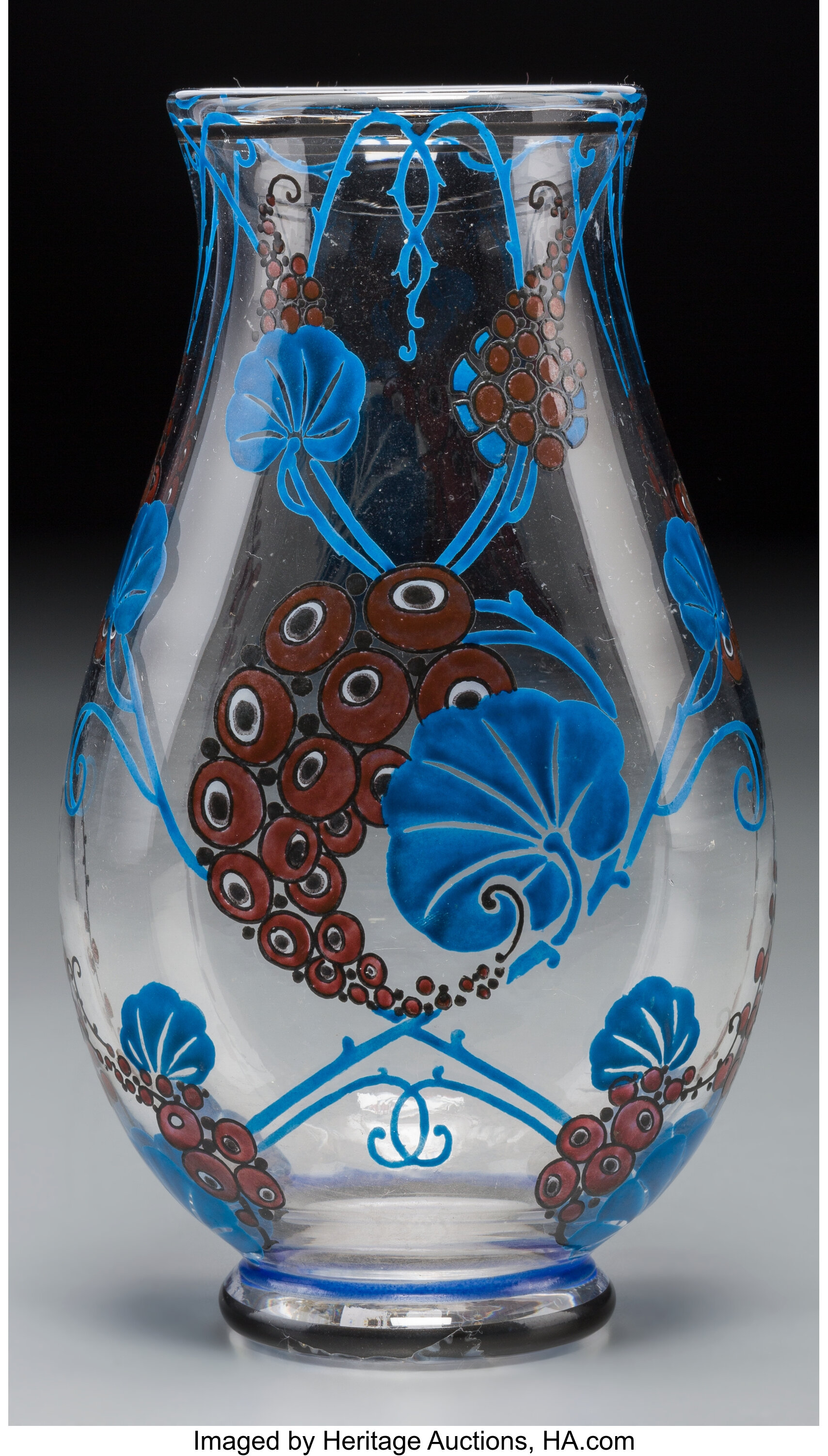Marcel Goupy Art Deco Enameled Glass Vase . Circa 1925. Enameled M ...