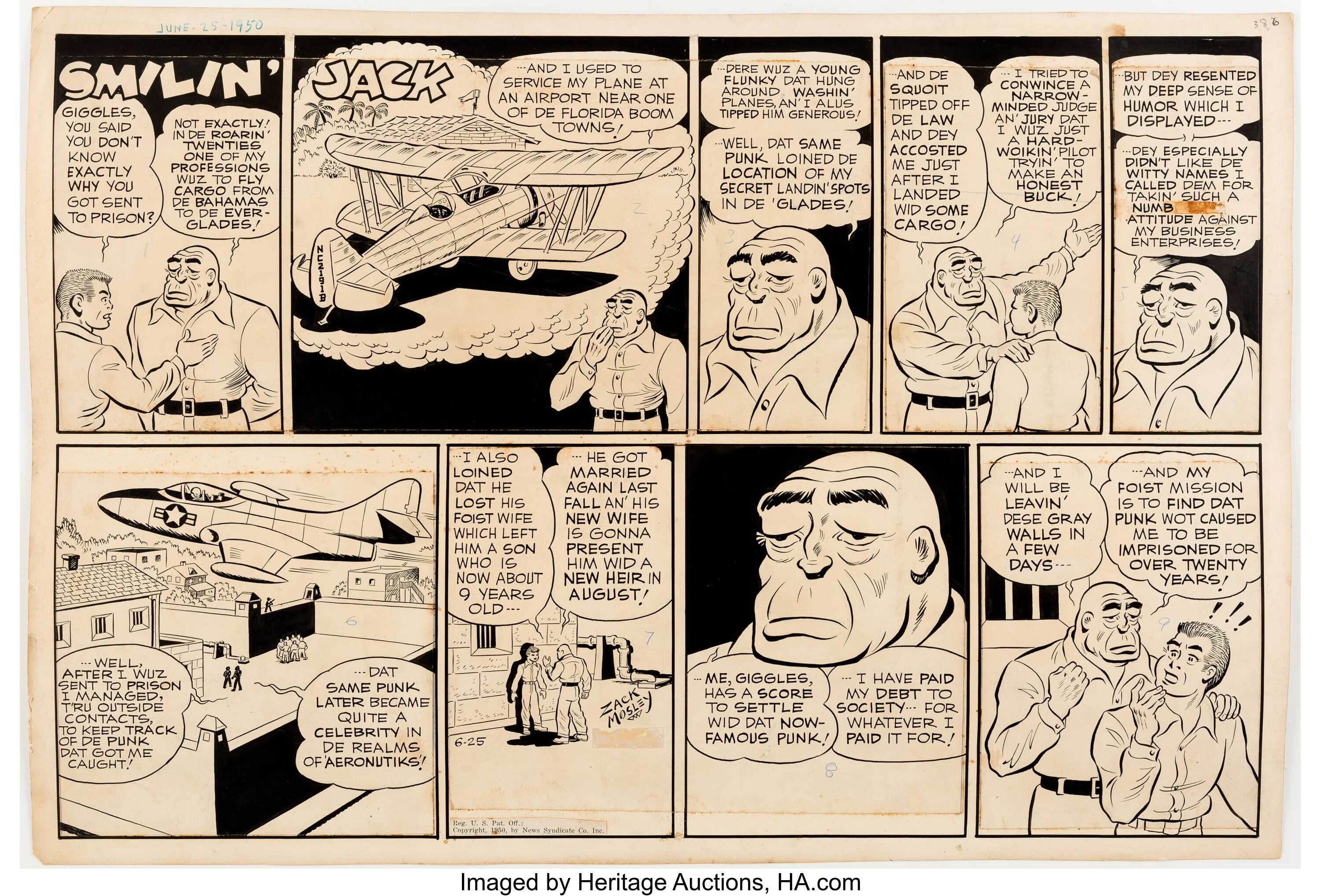 Zack Mosley Smilin' Jack Sunday Comic Strip dated 6-25-50 Original ...