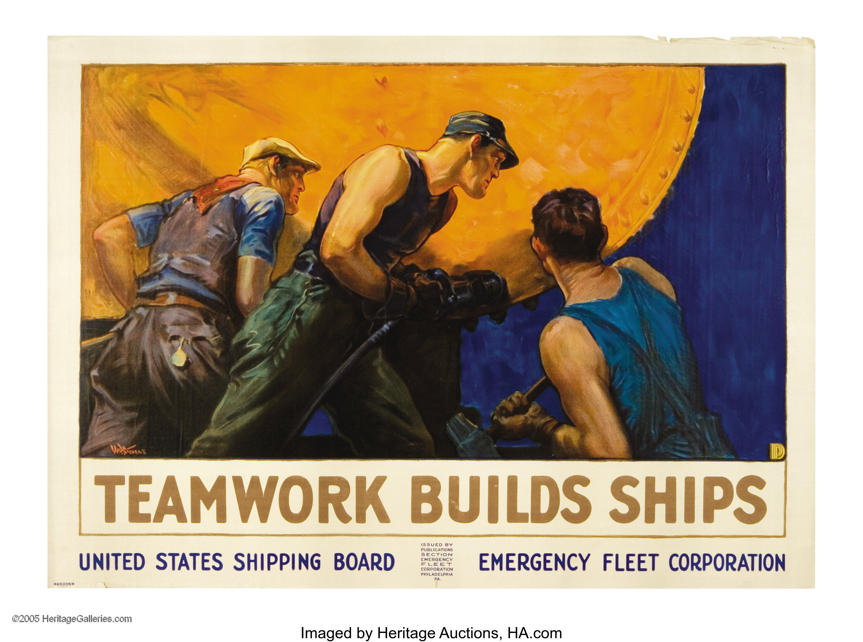 Teamwork Builds Ships 36" x 51" Artist: W. Stevens. A very popular ...