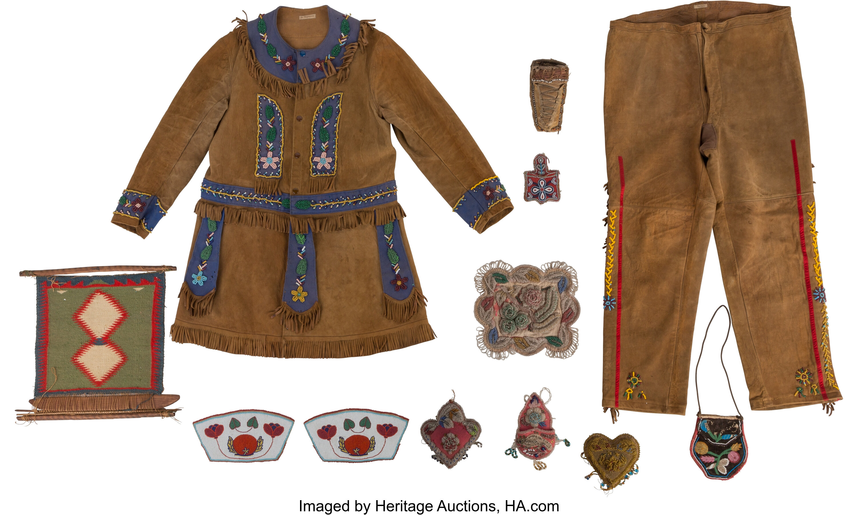 A Twelve-Piece Native American Buckskin, Textile and Beadwork | Lot ...