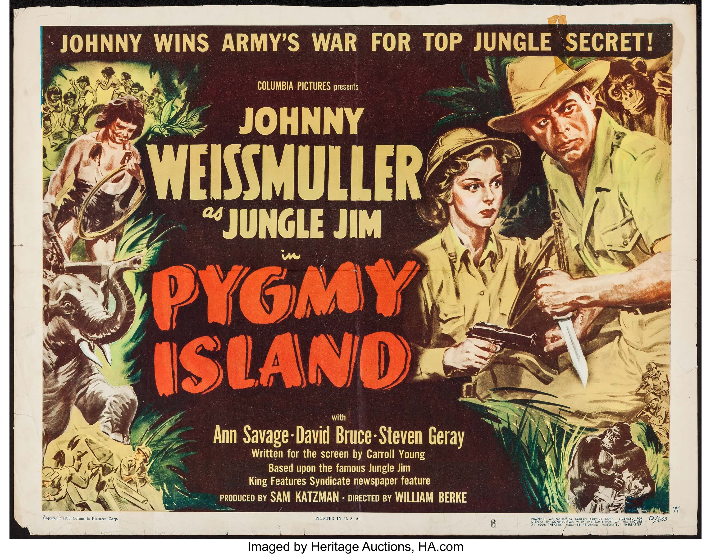 Jungle Jim in Pygmy Island (Columbia, 1950). Trimmed Half Sheet | Lot ...