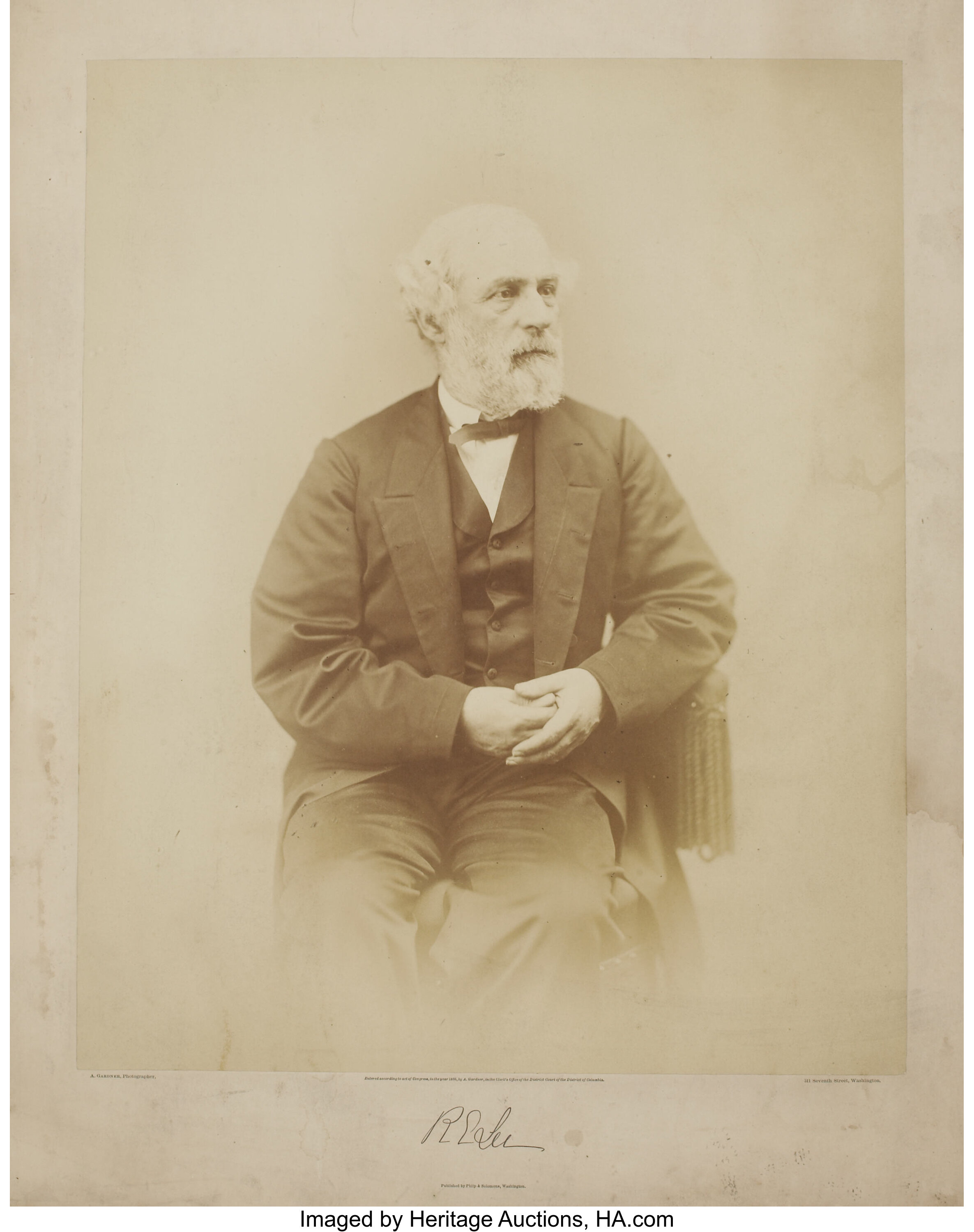IMPERIAL SIZE PHOTOGRAPH OF GENERAL LEE BY GARDNER, 1866.... | Lot ...