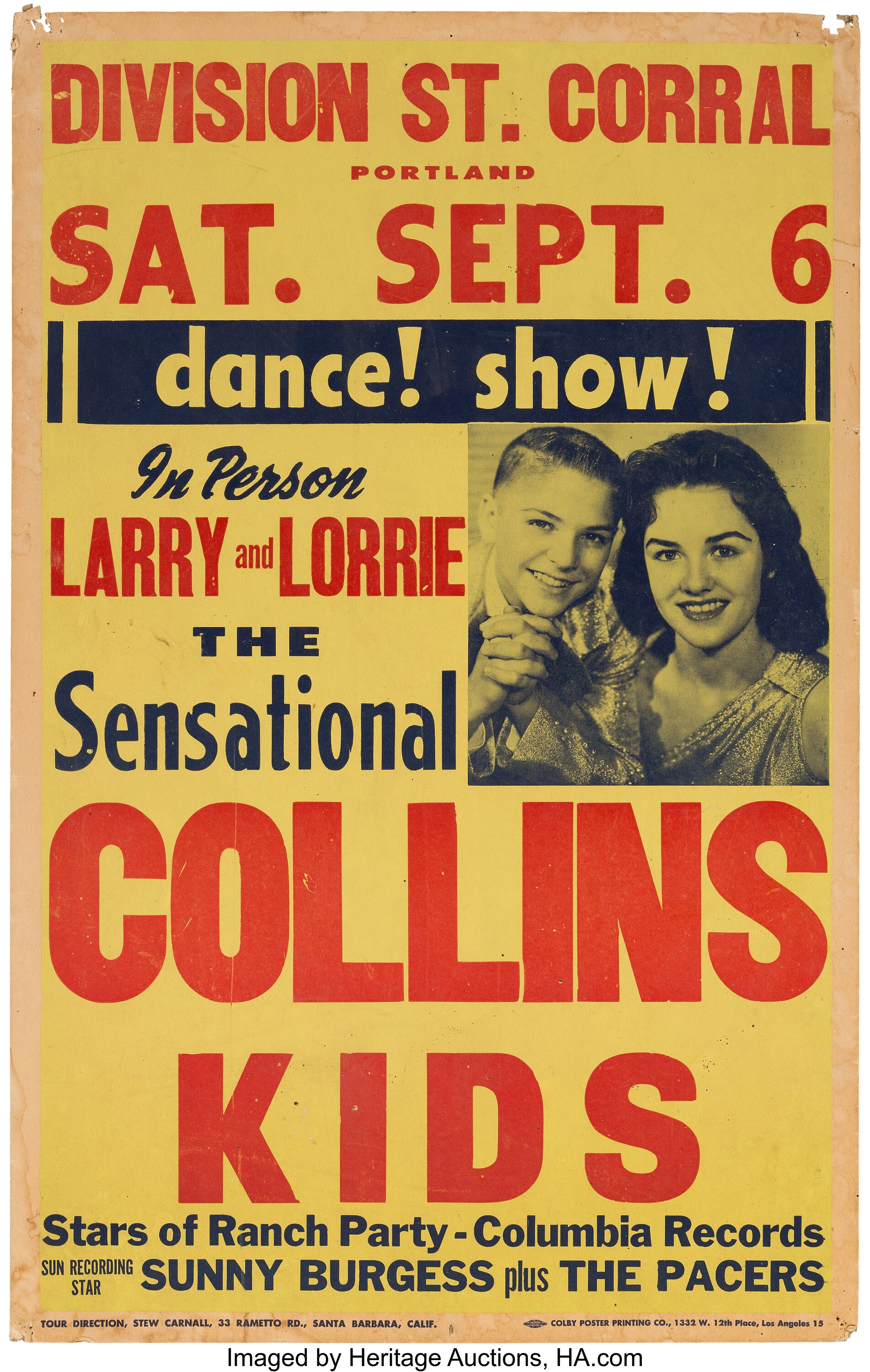 Collins Kids Division St. Corral Concert Poster (1958). Very | Lot ...