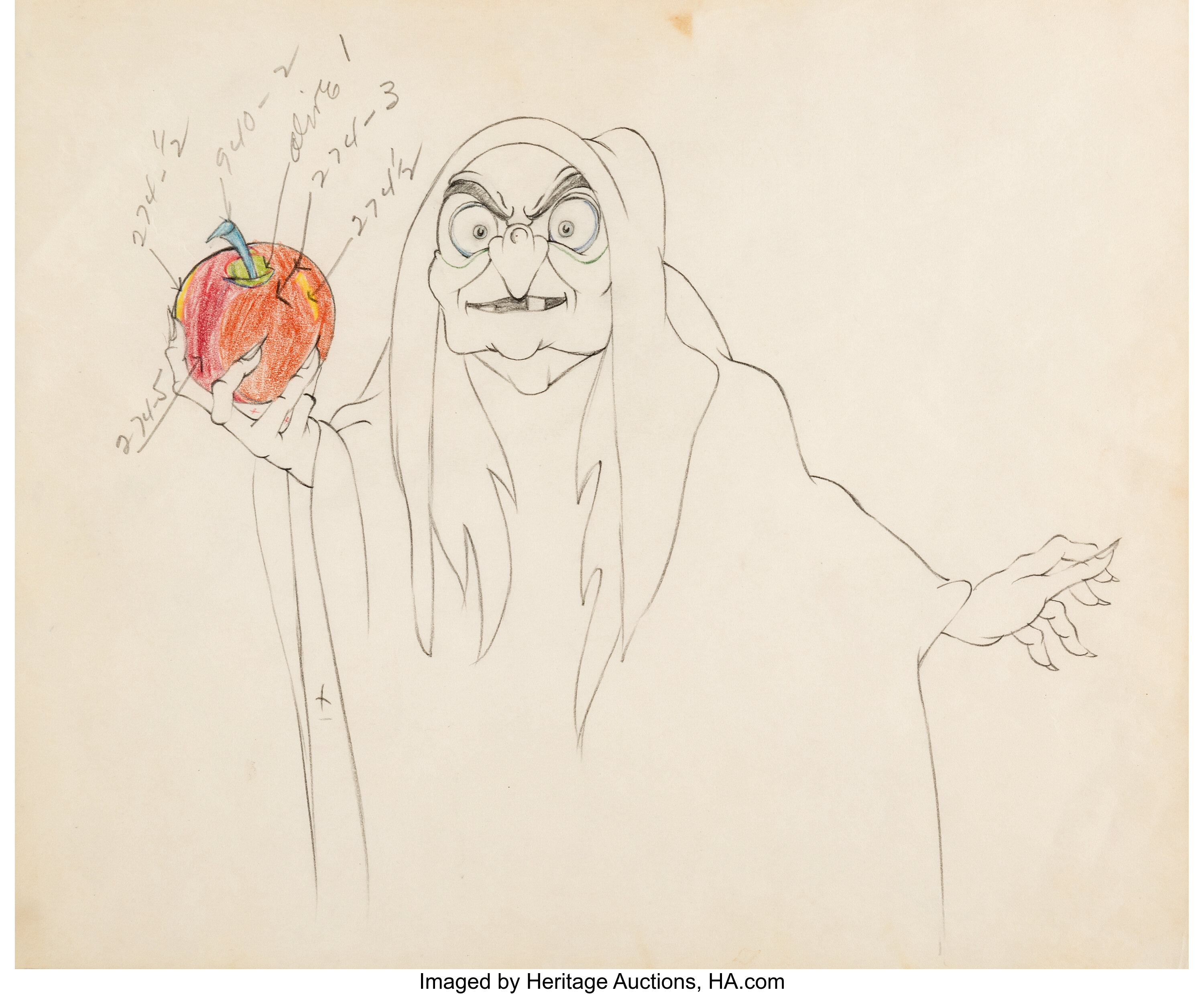 Snow White and the Seven Dwarfs Old Hag Animation Drawing (Walt | Lot ...