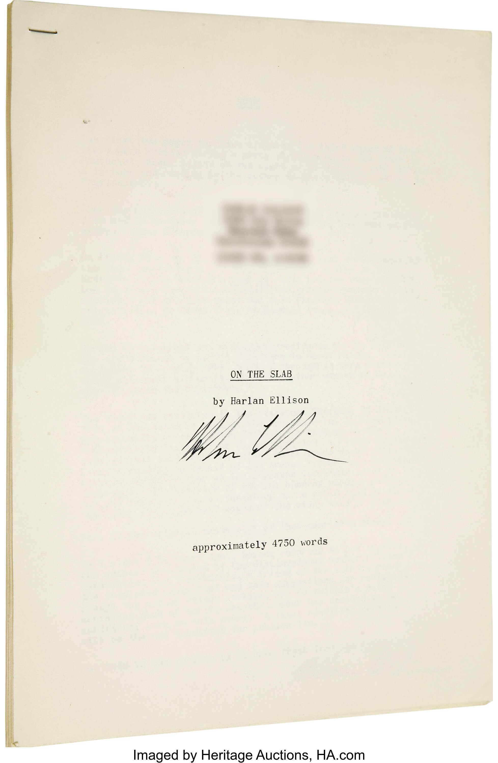 Harlan Ellison Signed Original Manuscript for On the Slab.... Books ...