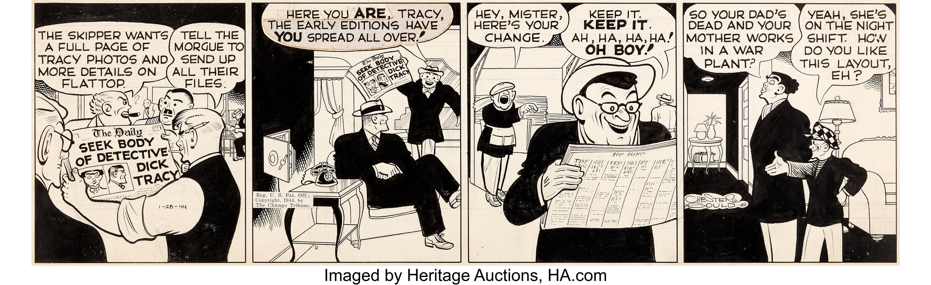 Chester Gould Dick Tracy Daily Comic Strip Original Art dated | Lot ...