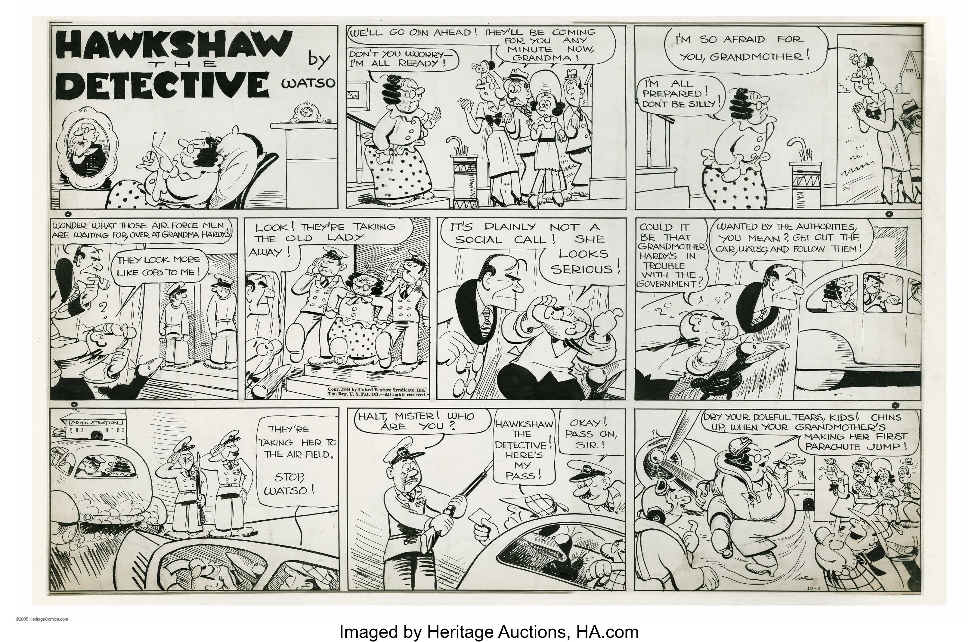 Gus Mager - Hawkshaw the Detective Sunday Comic Strip Original Art ...