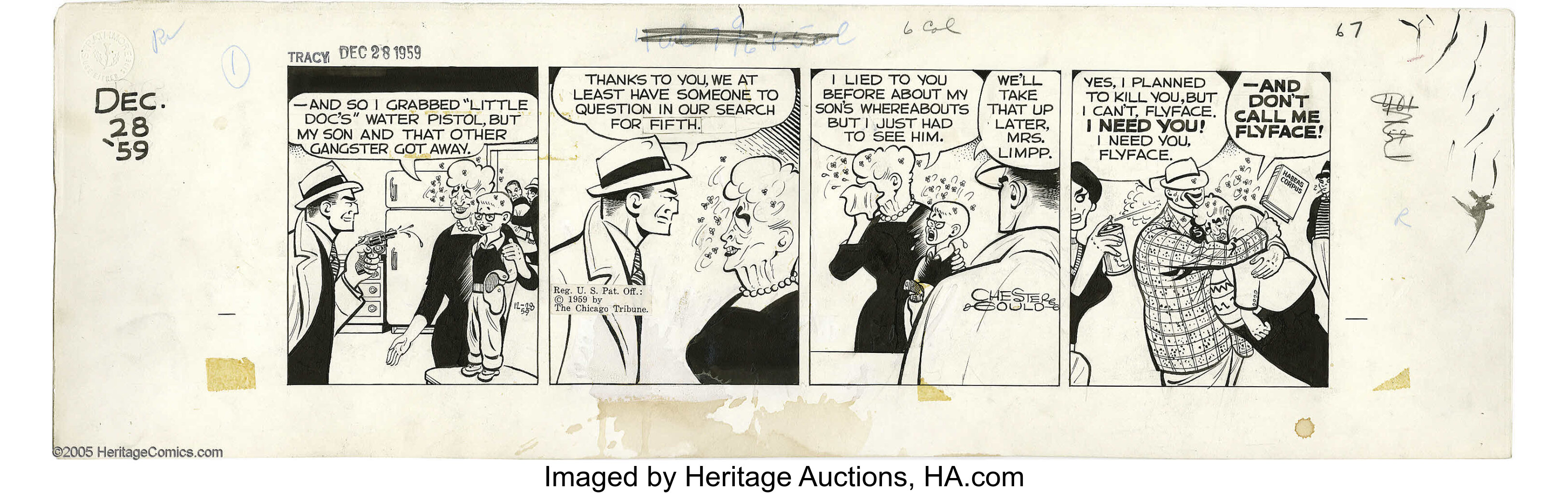 Chester Gould - Dick Tracy Daily Comic Strip Original Art, dated | Lot ...