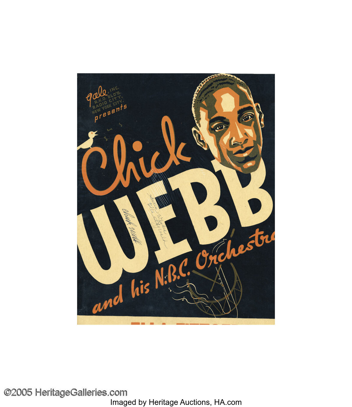 Chick Webb Signed Window Display Card Also Signed by Ella | Lot #21444 ...