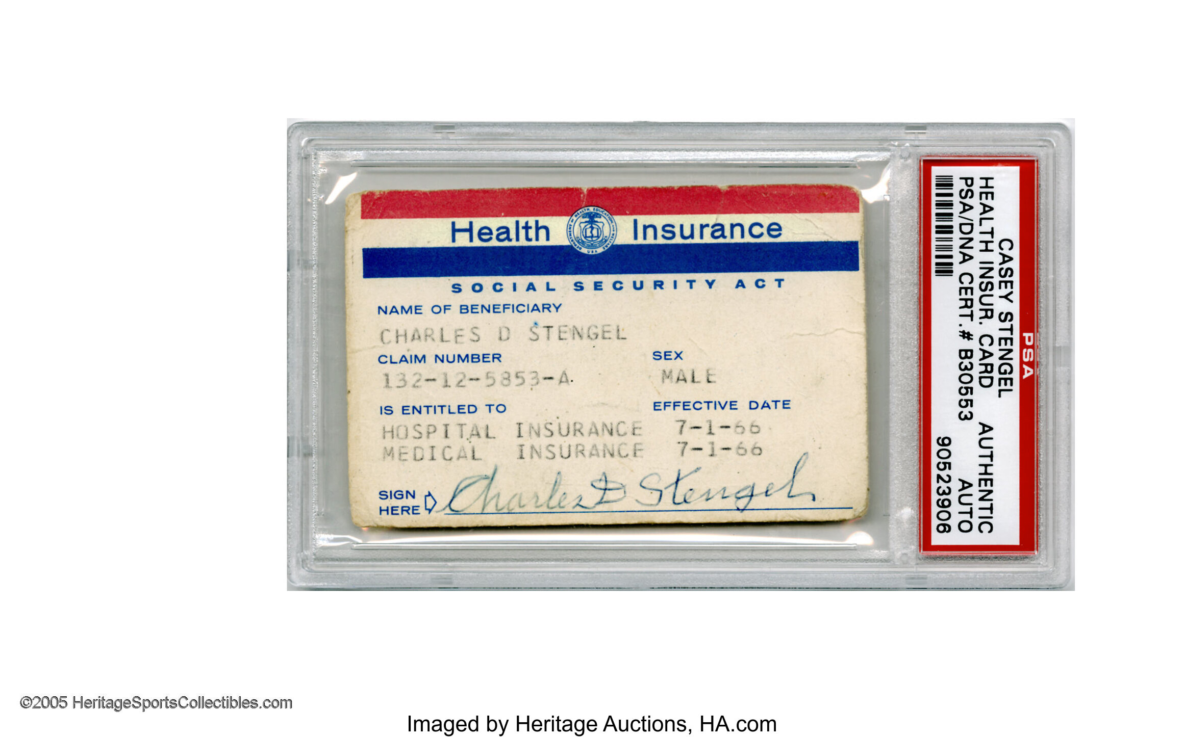 1966 Casey Stengel Health Insurance Card, Signed from the Casey | Lot ...