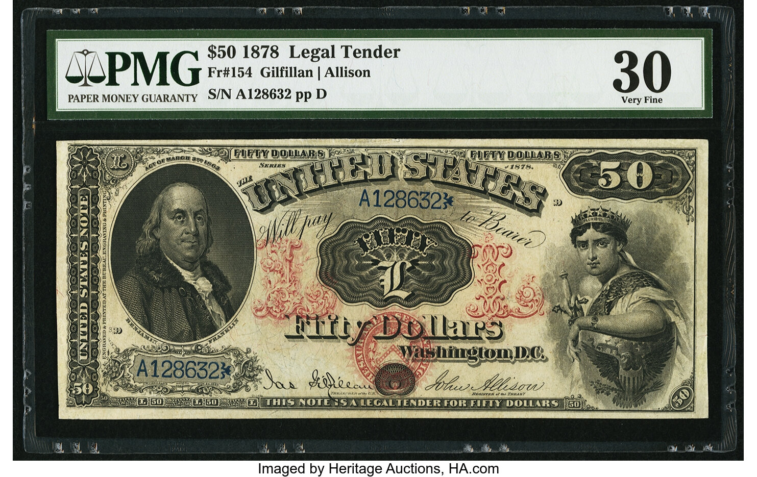Fr. 154 $50 1878 Legal Tender PMG Very Fine 30.. ... Large Size | Lot ...