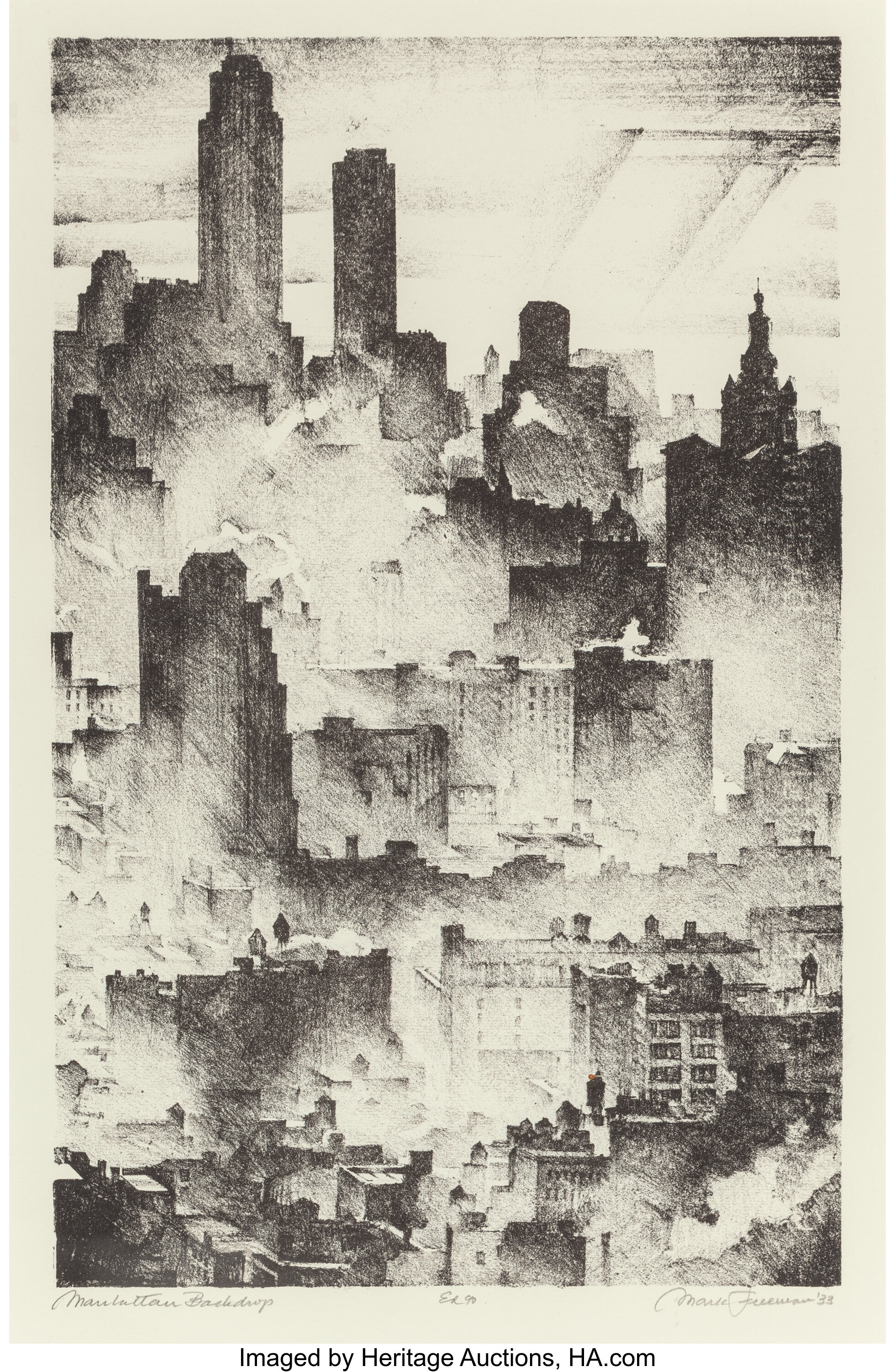 Mark Freeman (1908-2003). Manhattan Backdrop, 1933. Lithograph on | Lot ...