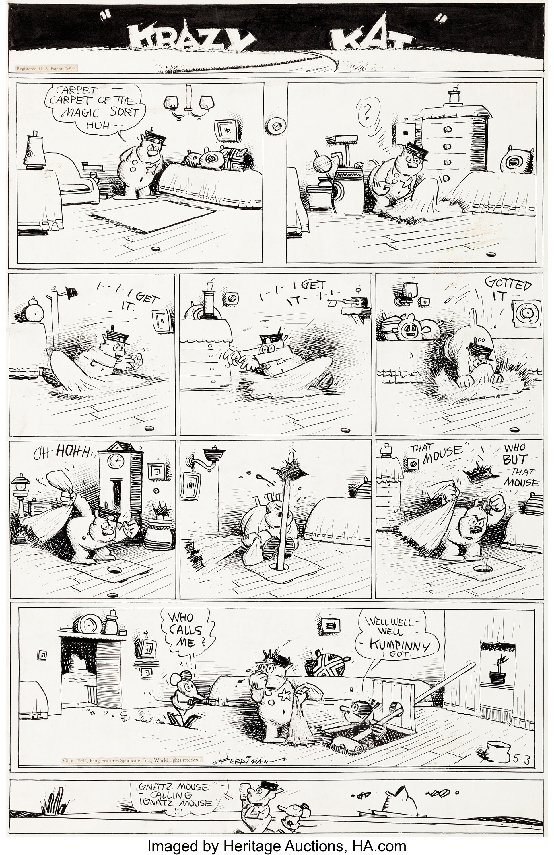 George Herriman Krazy Kat Sunday Comic Strip Original Art dated | Lot ...
