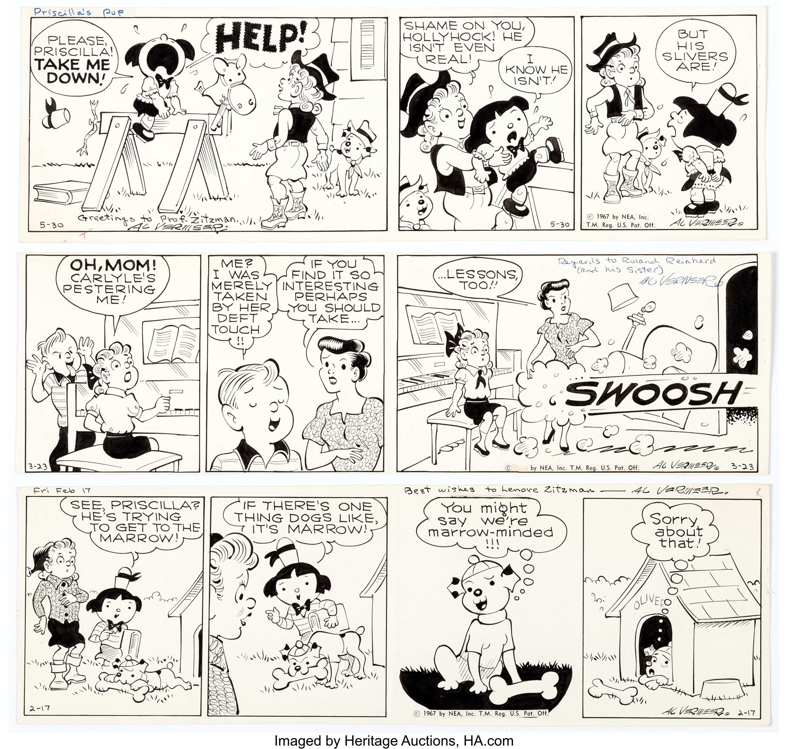 Al Vermeer Priscilla's Pop Daily Strip Original Art Group of 3 | Lot ...