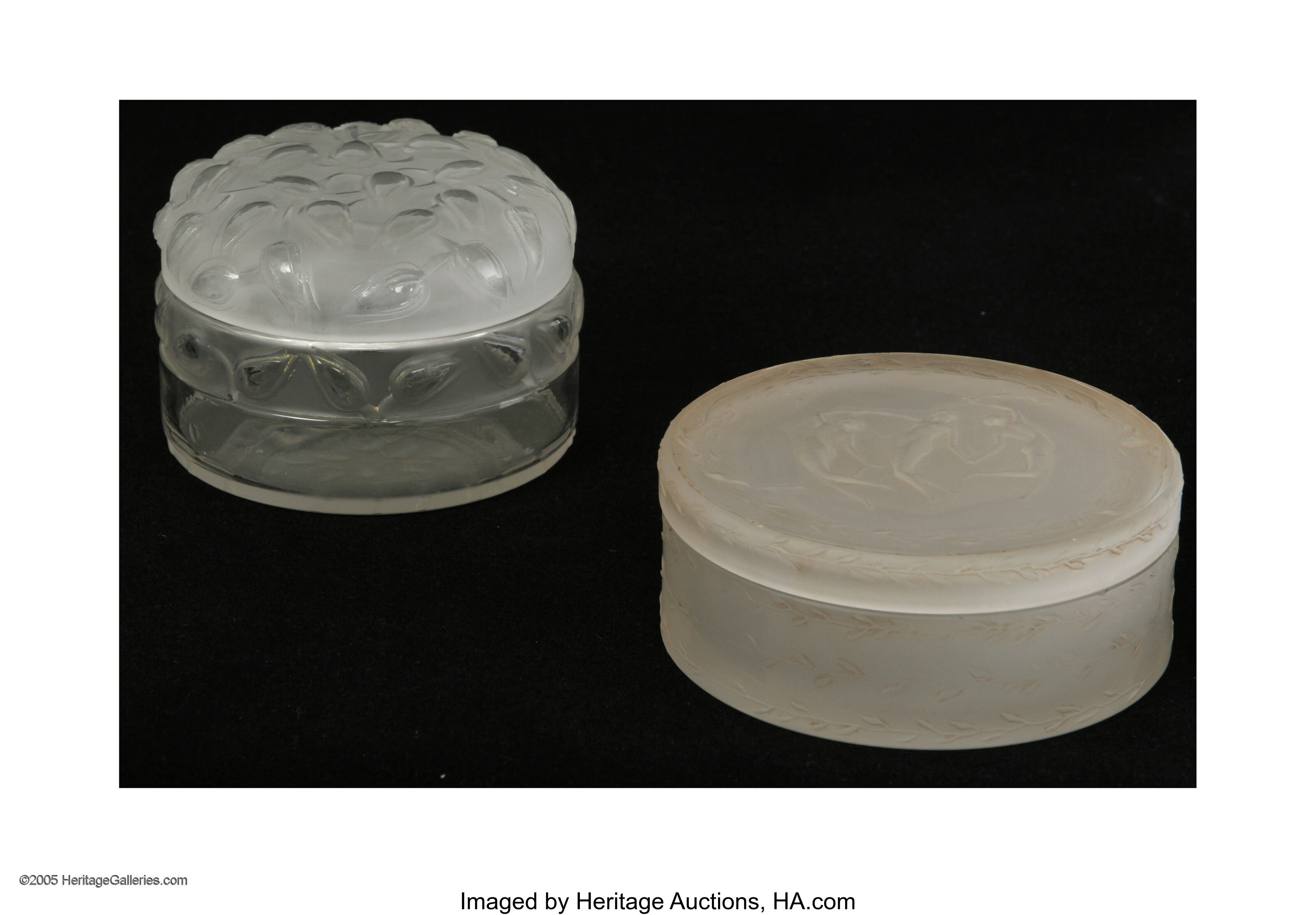 A Pair Of French Powder Boxes. Lalique, France, and unknown house ...