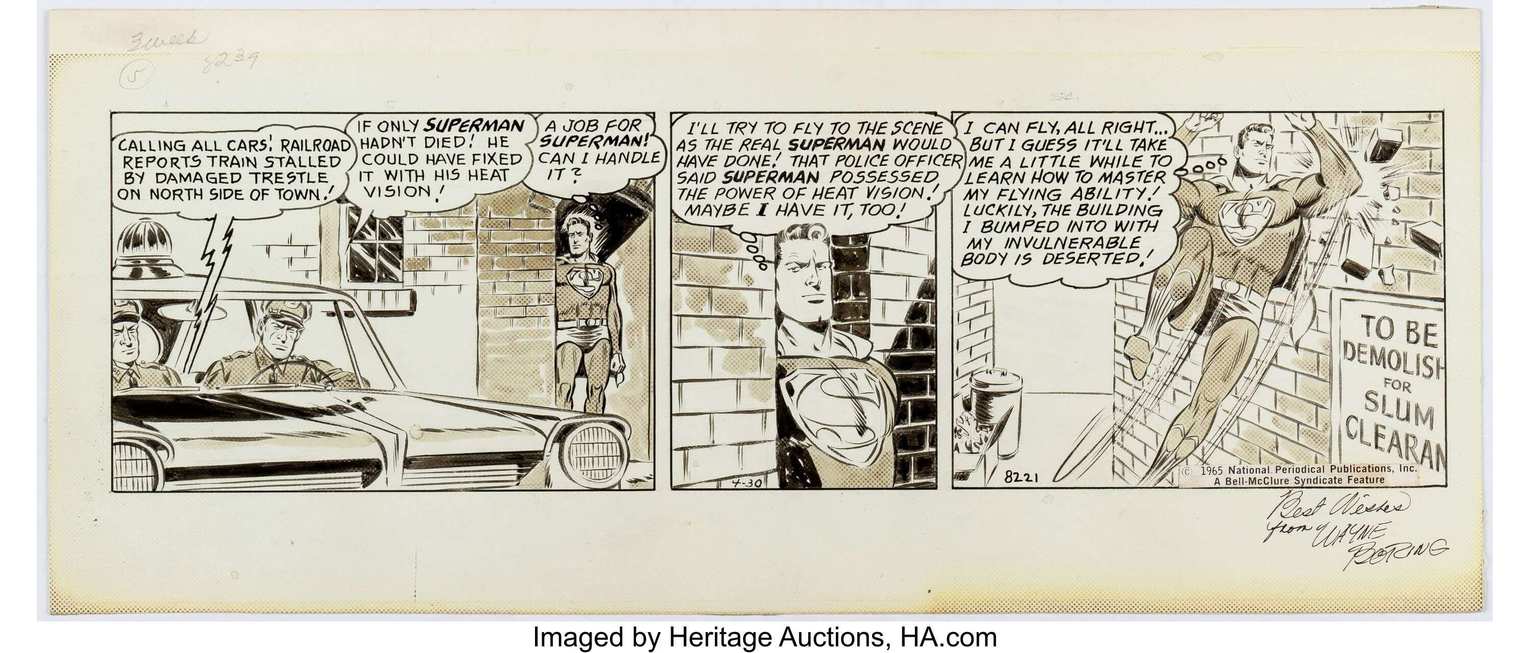 Wayne Boring Superman Daily Comic Strip #8221 Original Art dated | Lot ...