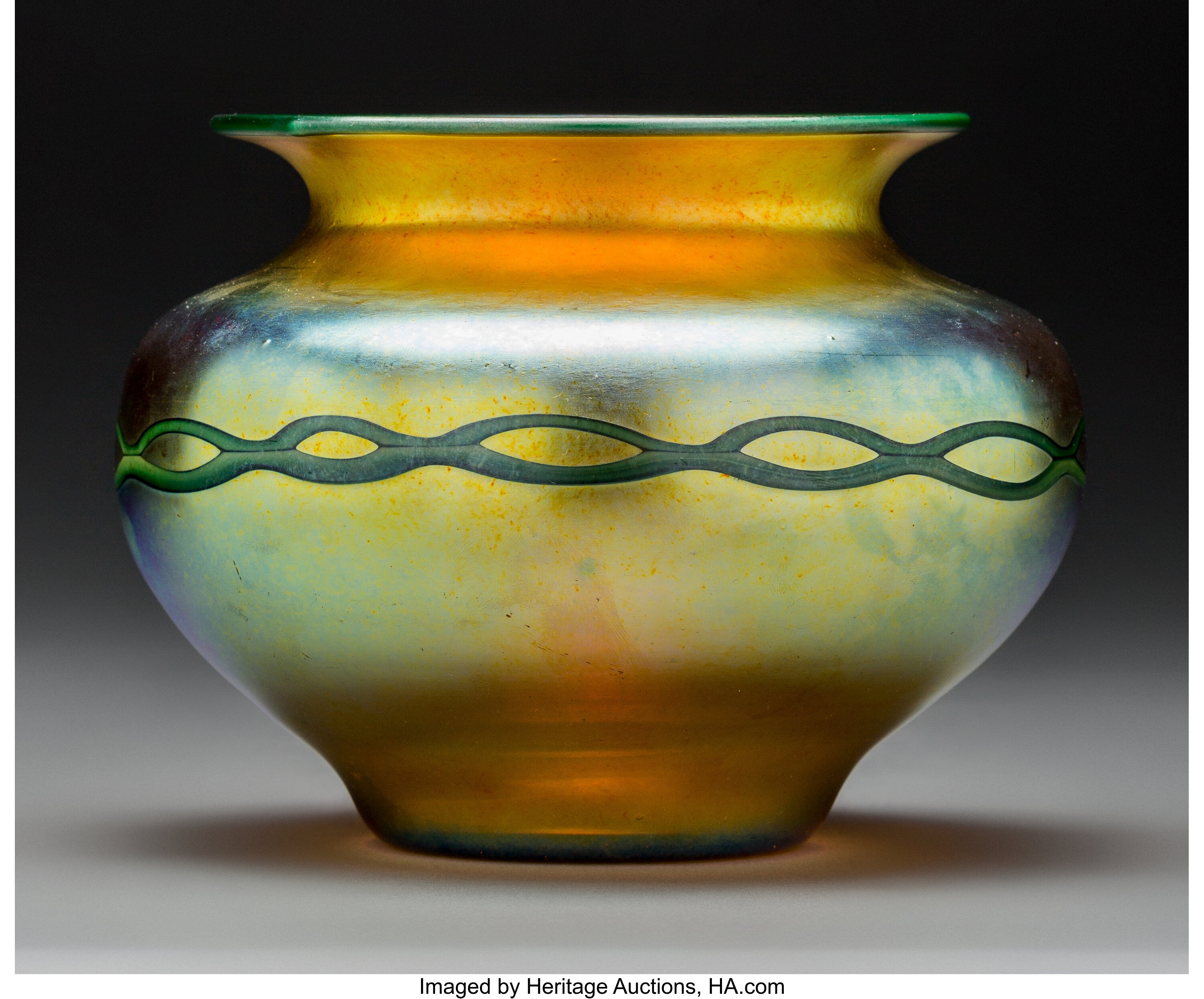 Steuben Gold Aurene Glass Vase with Frieze Decoration. Circa 1915 ...