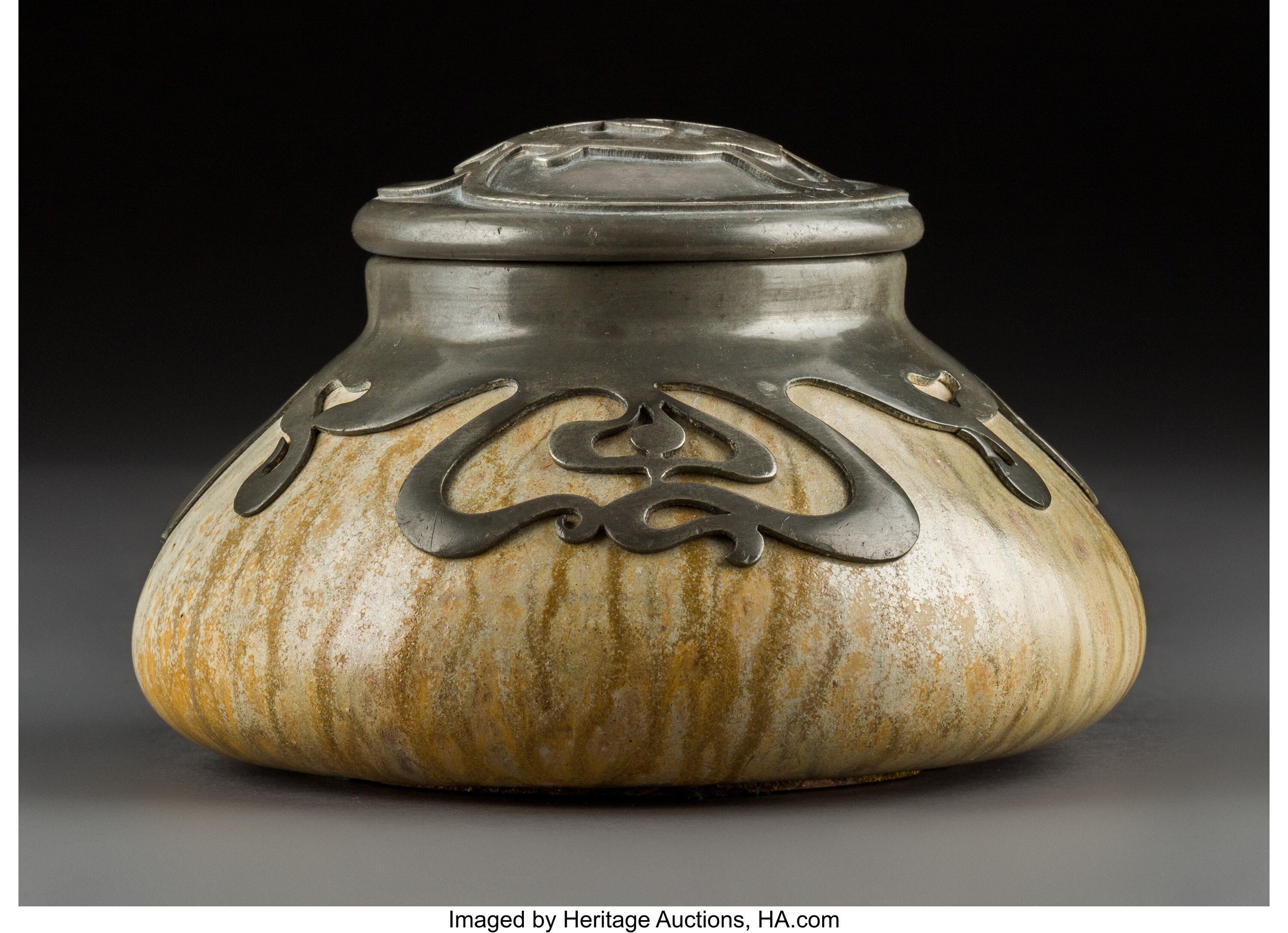 Alexandre Bigot Pewter Mounted Stoneware Inkwell. Circa 1900. | Lot ...