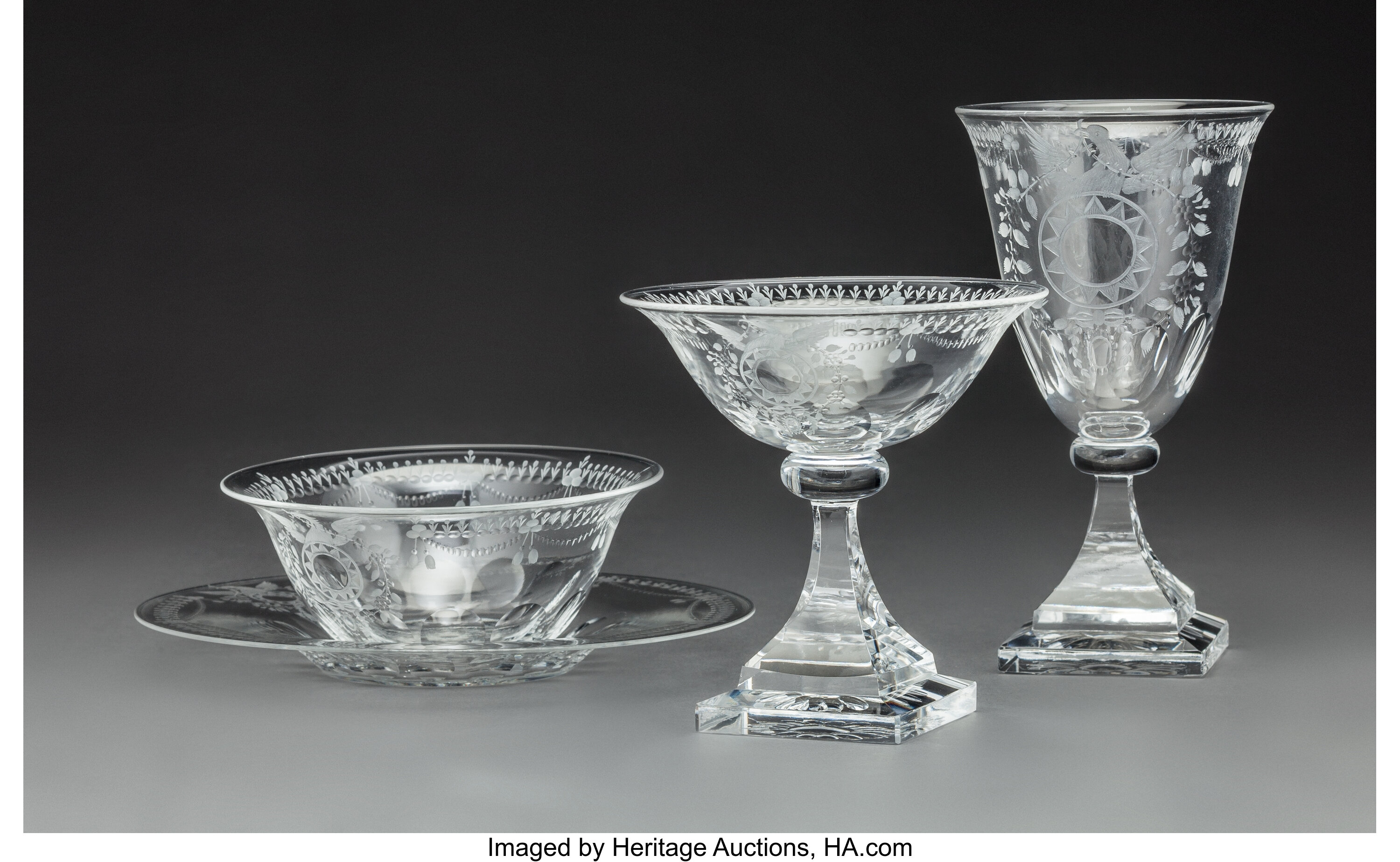 Eight-Pieces of Steuben Clear Glass Strawberry Mansion Stemware . | Lot ...