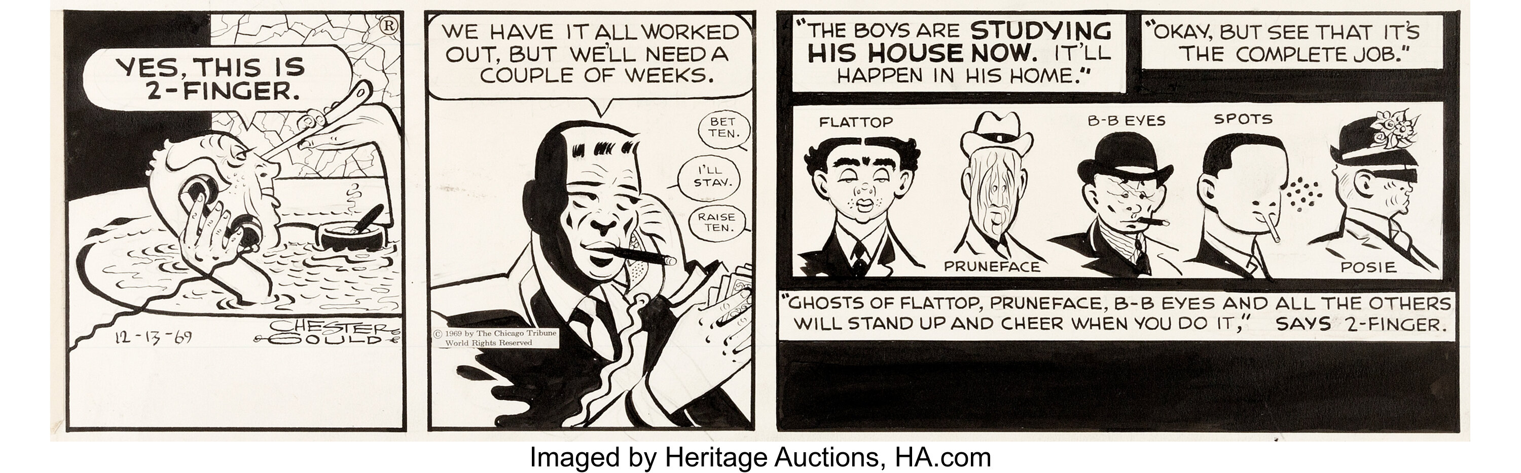 Chester Gould Dick Tracy Daily Comic Strip Original Art Flattop and ...