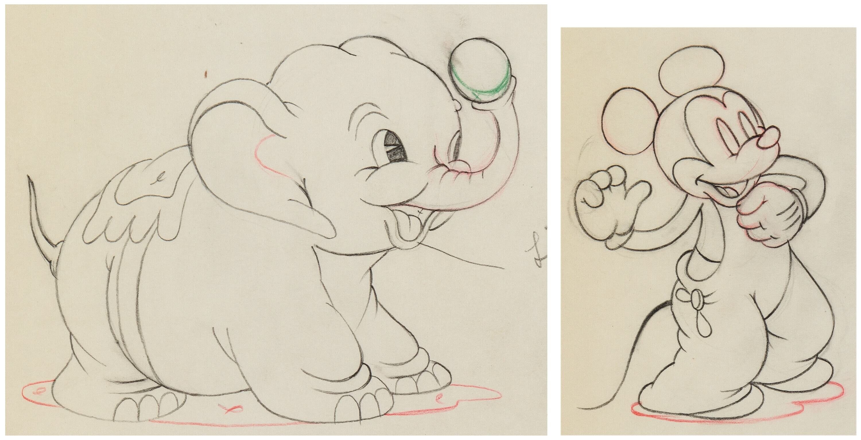 Mickey's Elephant Mickey Mouse and Bobo Animation Drawings Group of ...
