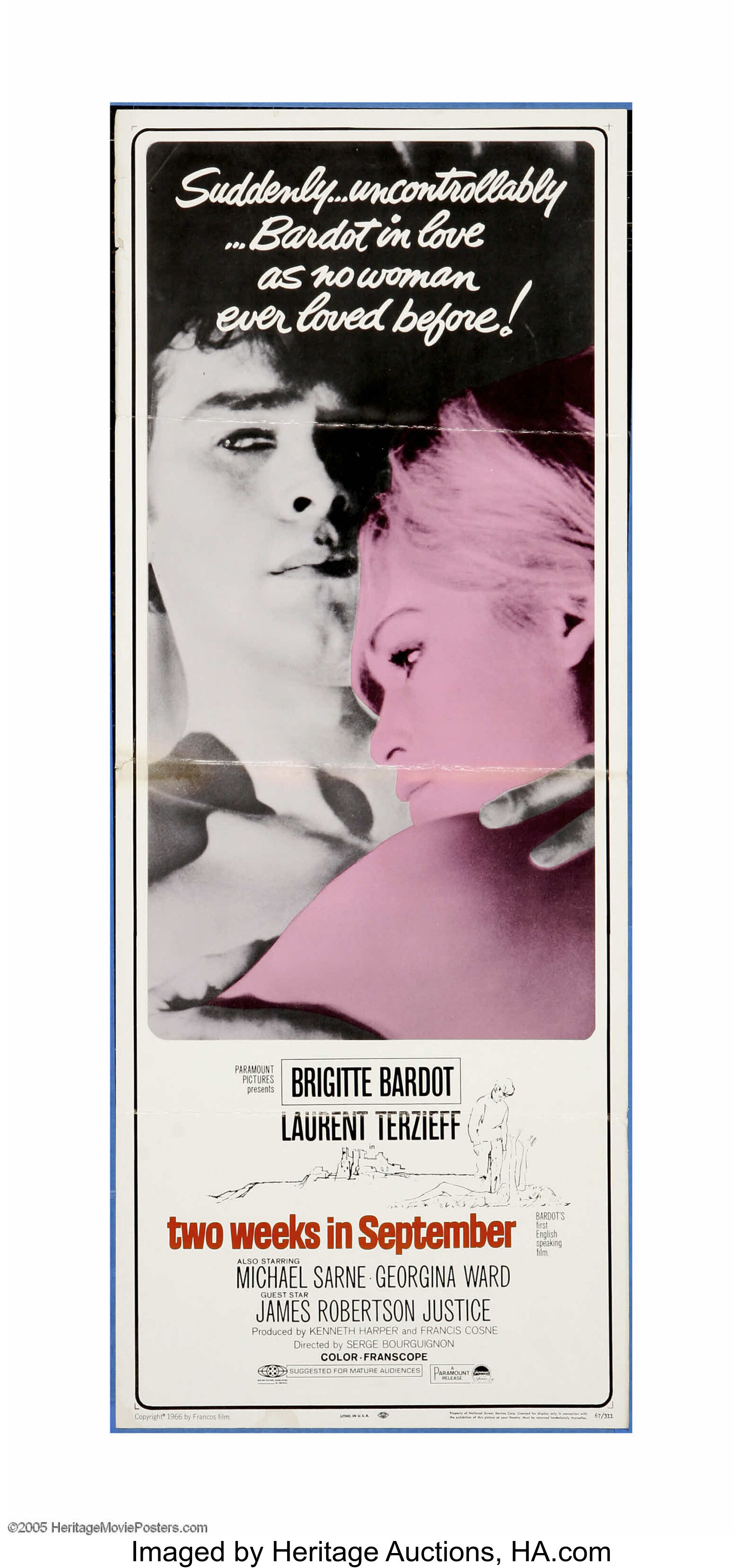 Two Weeks in September (Paramount, 1967). Insert (14" X 36"). | Lot ...